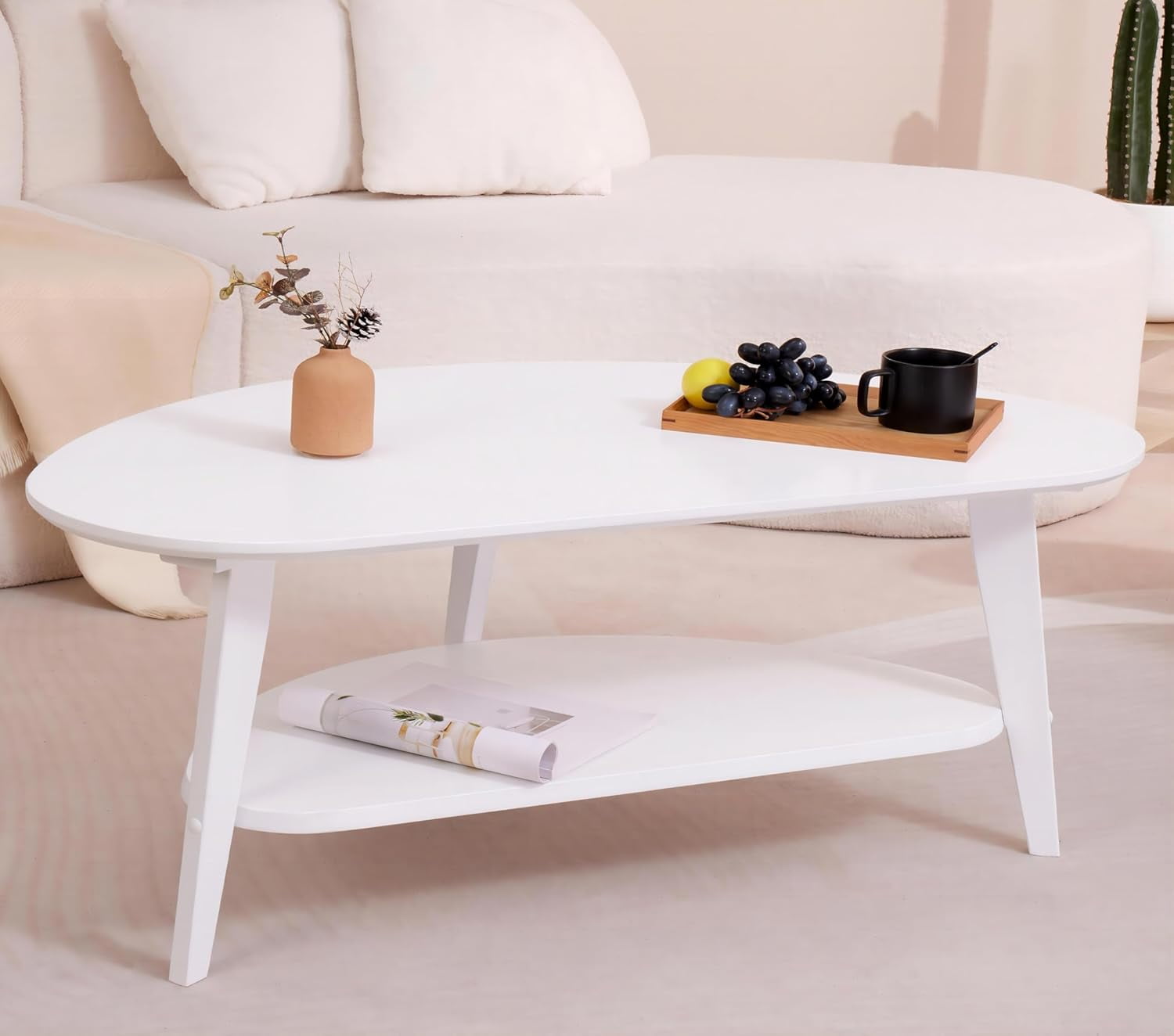 Mid Century Modern Coffee Table with Storage Shelf, Oval Coffee Tables ...