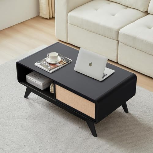 Mid Century Modern Coffee Table with Storage, Wood Coffee Table with ...