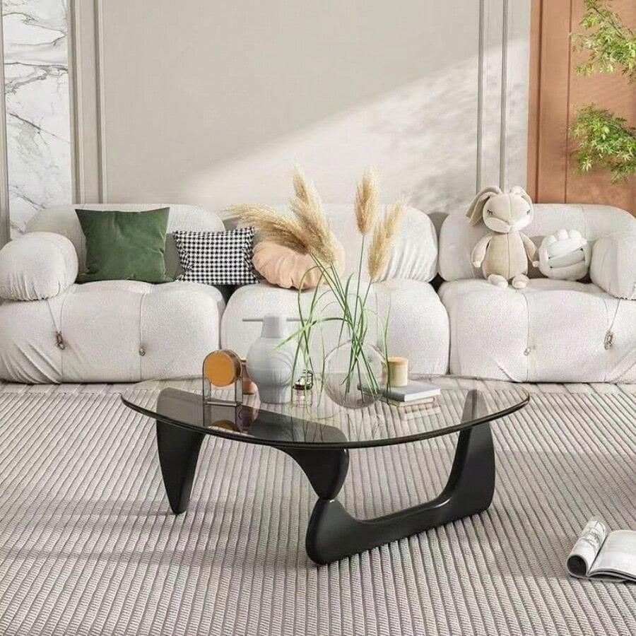 Mid-Century Modern Coffee Table - Triangle Glass Top Natural Wood Base ...