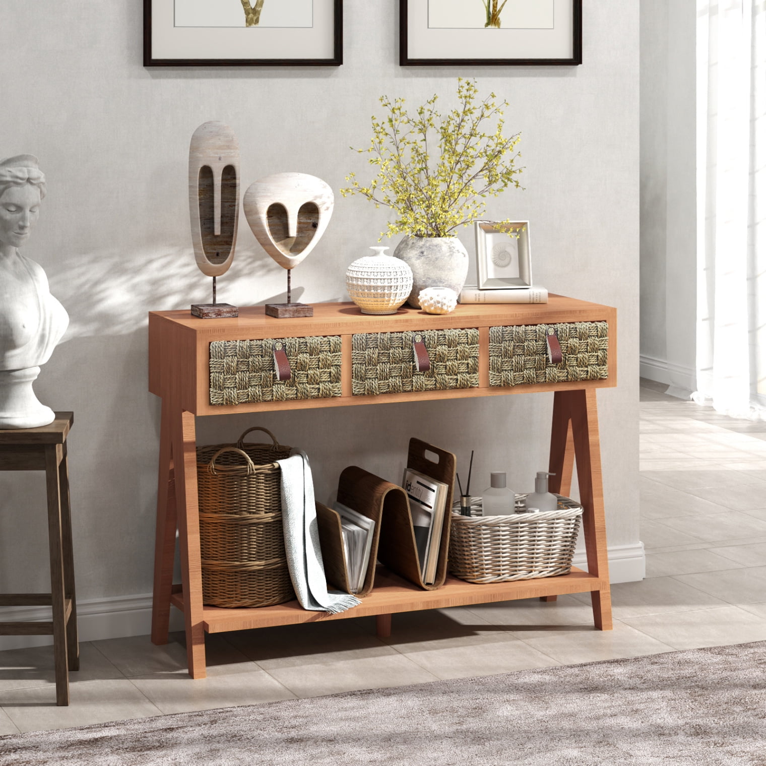 Mid Century Modern Console Table with Adjustable Shelving Board,Multi ...