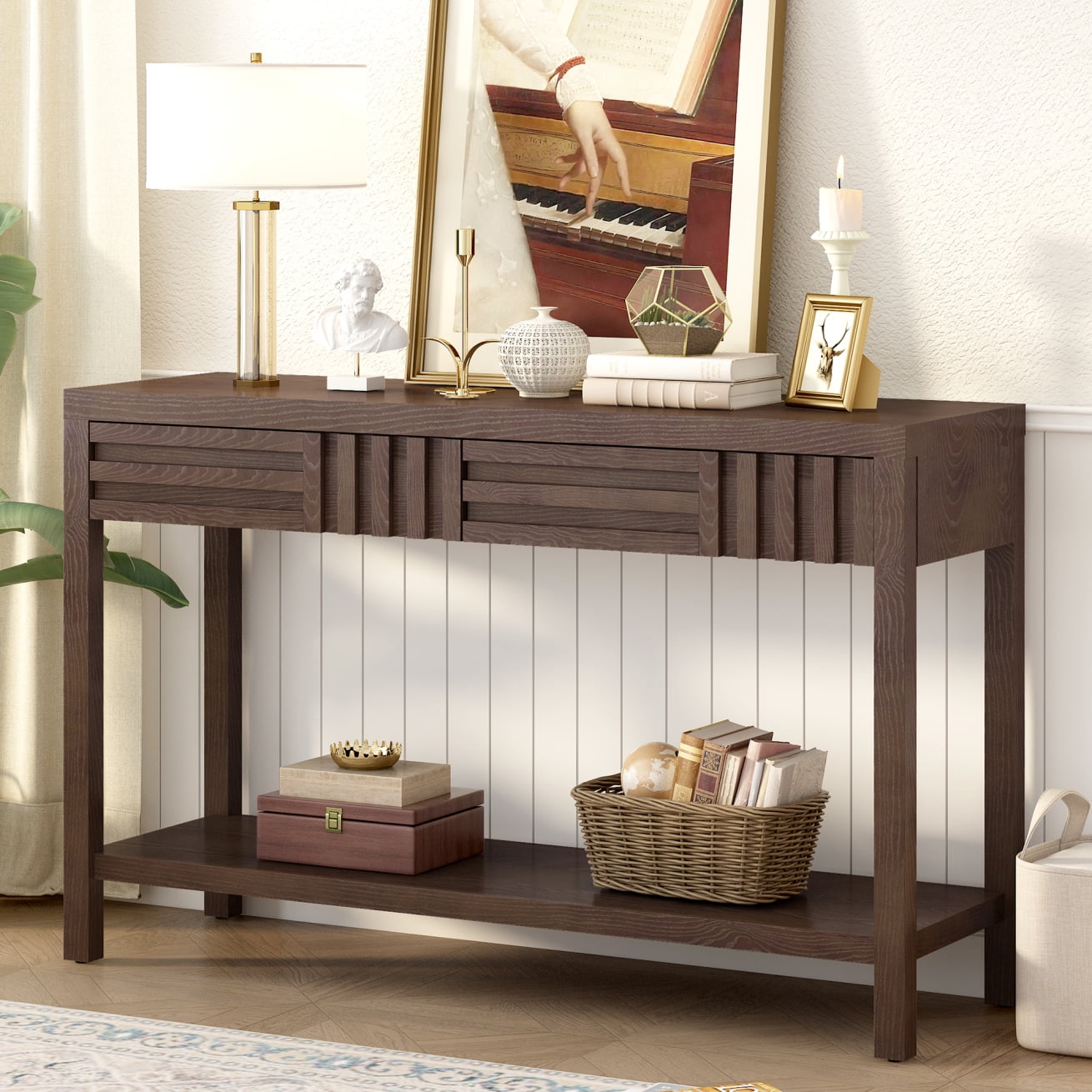Mid-Century Modern Console Table, Narrow Entryway Table with Storage ...