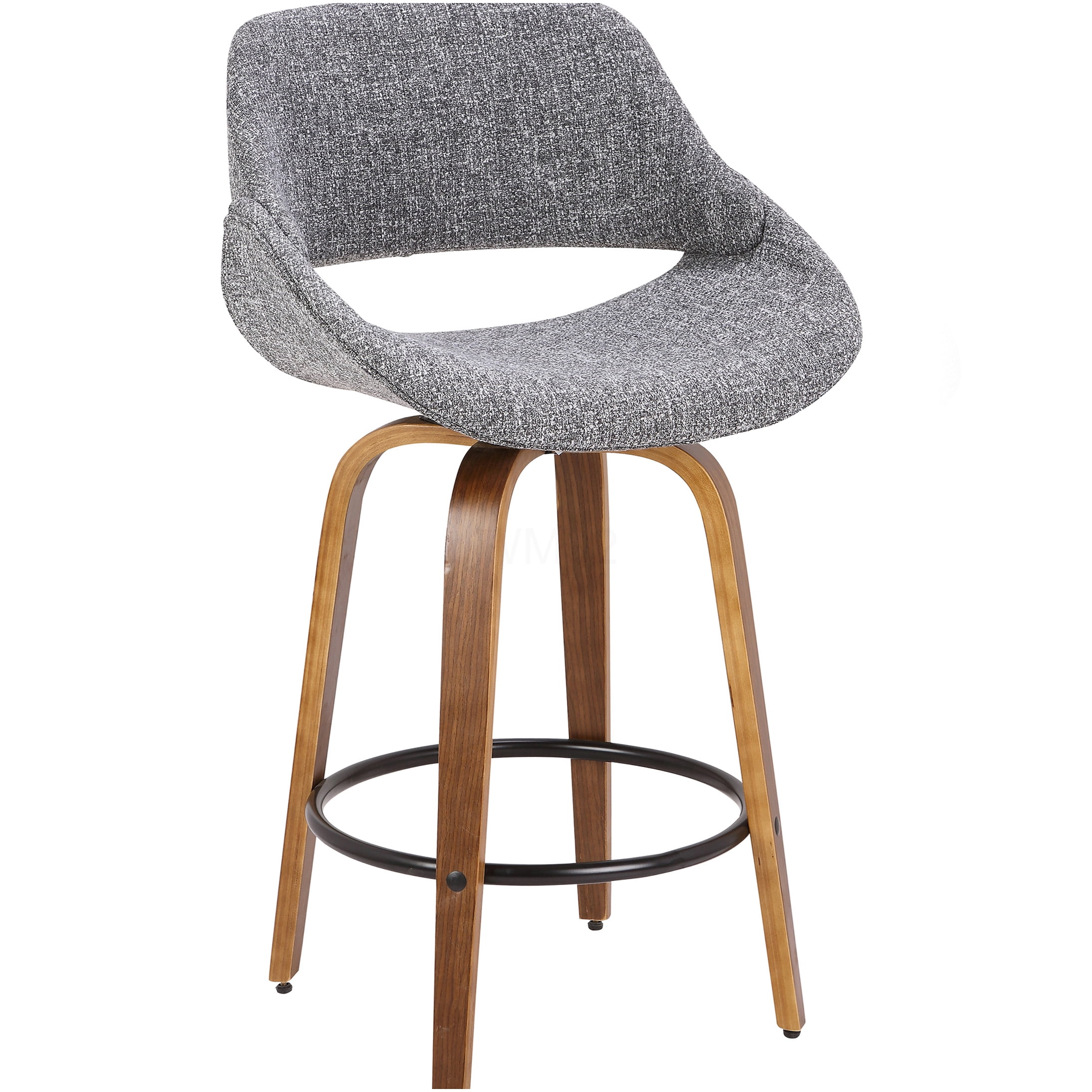 Mid-Century Modern Counter Stool with Walnut Legs and Gray Fabric ...