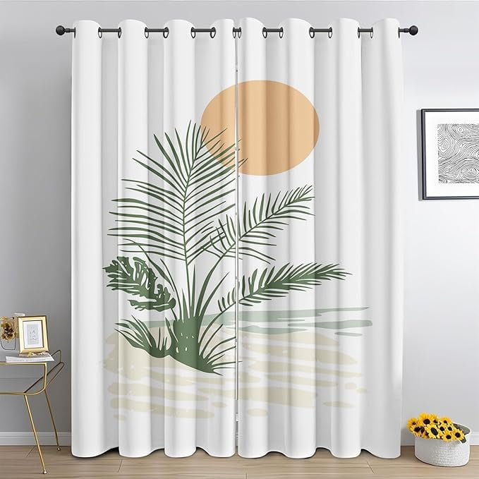 Mid Century Modern Curtains For Bedroom, Abstract Leaves Circle ...