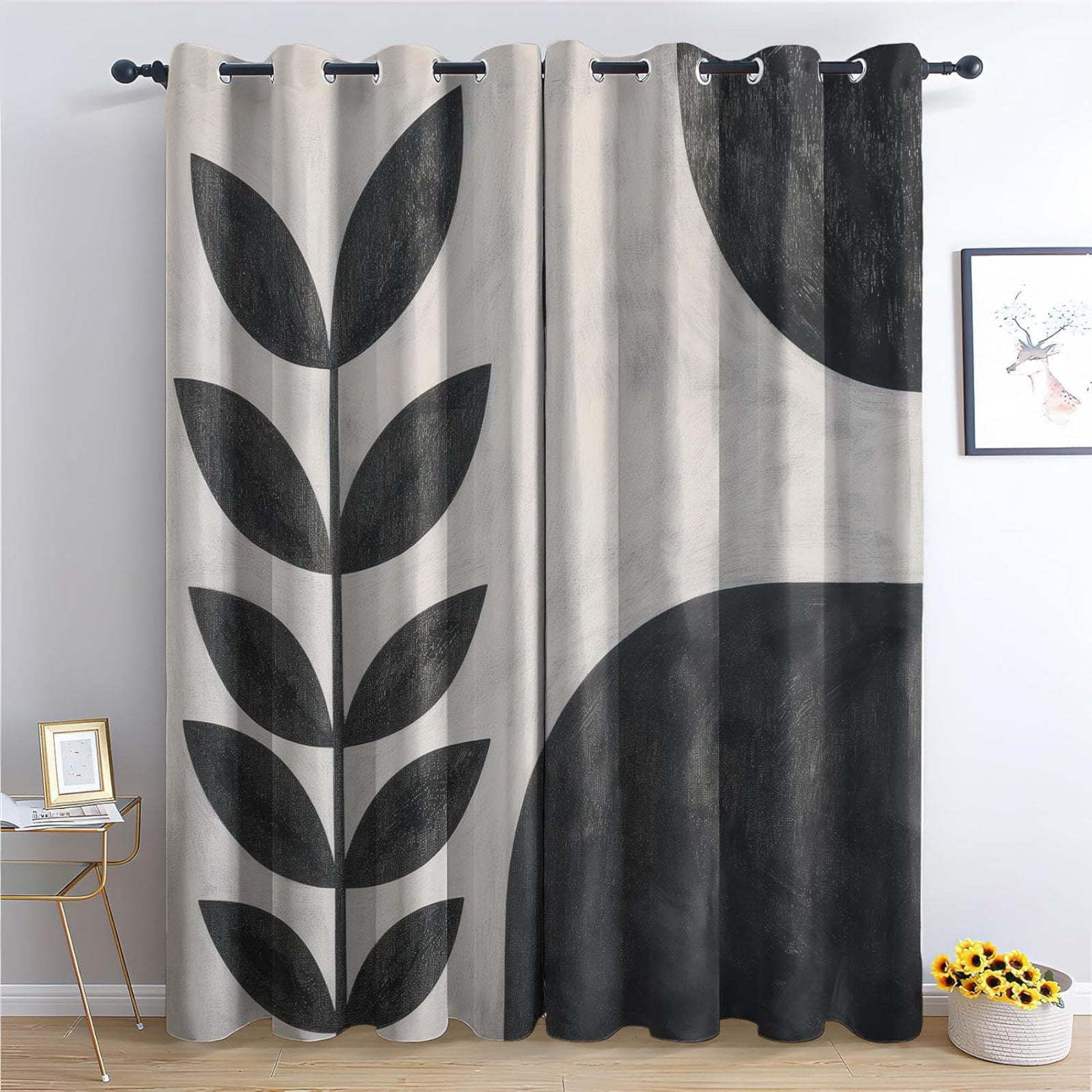 Mid Century Modern Curtains For Bedroom, Geometric Leaf Drapes ...