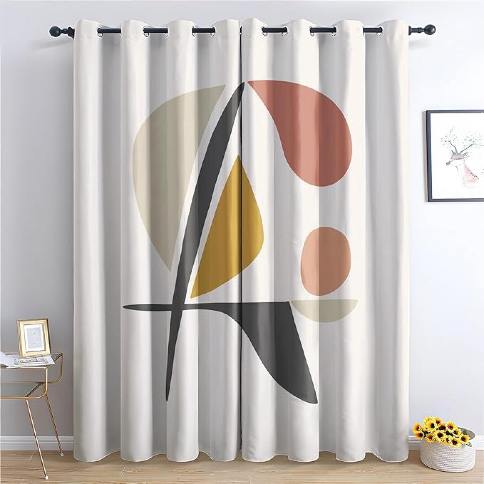 Mid Century Modern Curtains For Bedroom, Minimalist Geometric Blackout Curtains Set, Boho ...