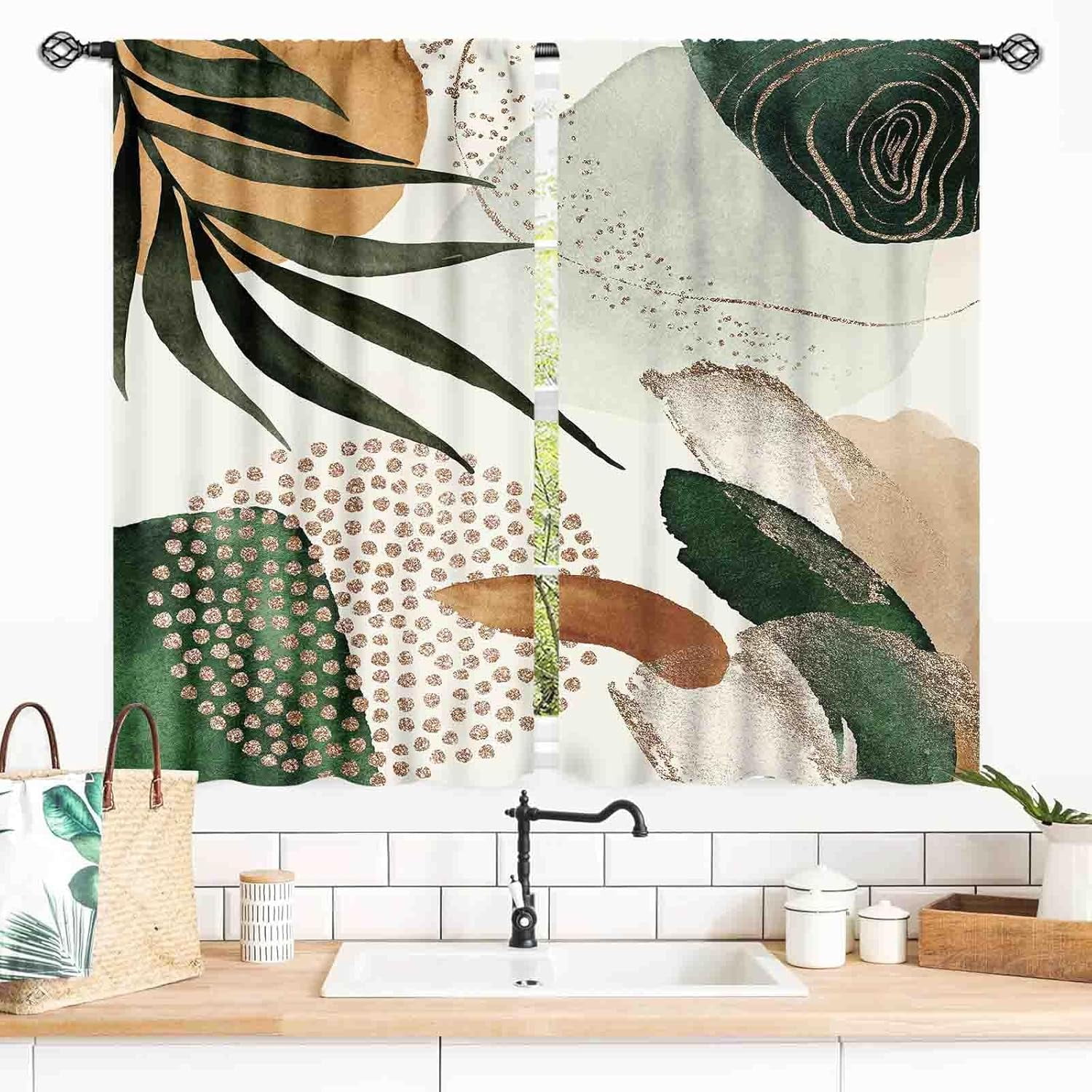 Mid Century Modern Curtains, Boho Aesthetic Tropical Palm Leaves ...