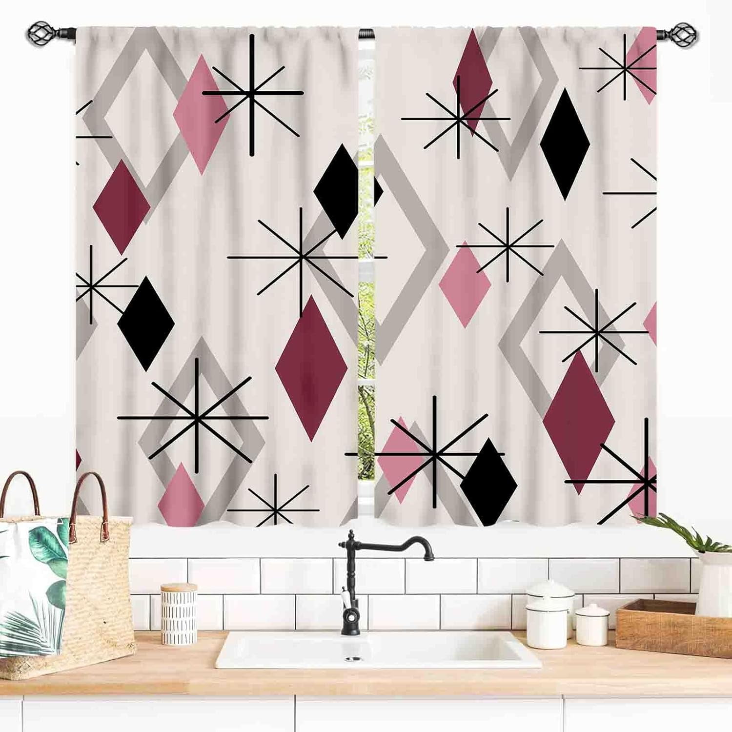 Mid Century Modern Curtains, Geometric Atomic Abstract Iconic Pattern ...