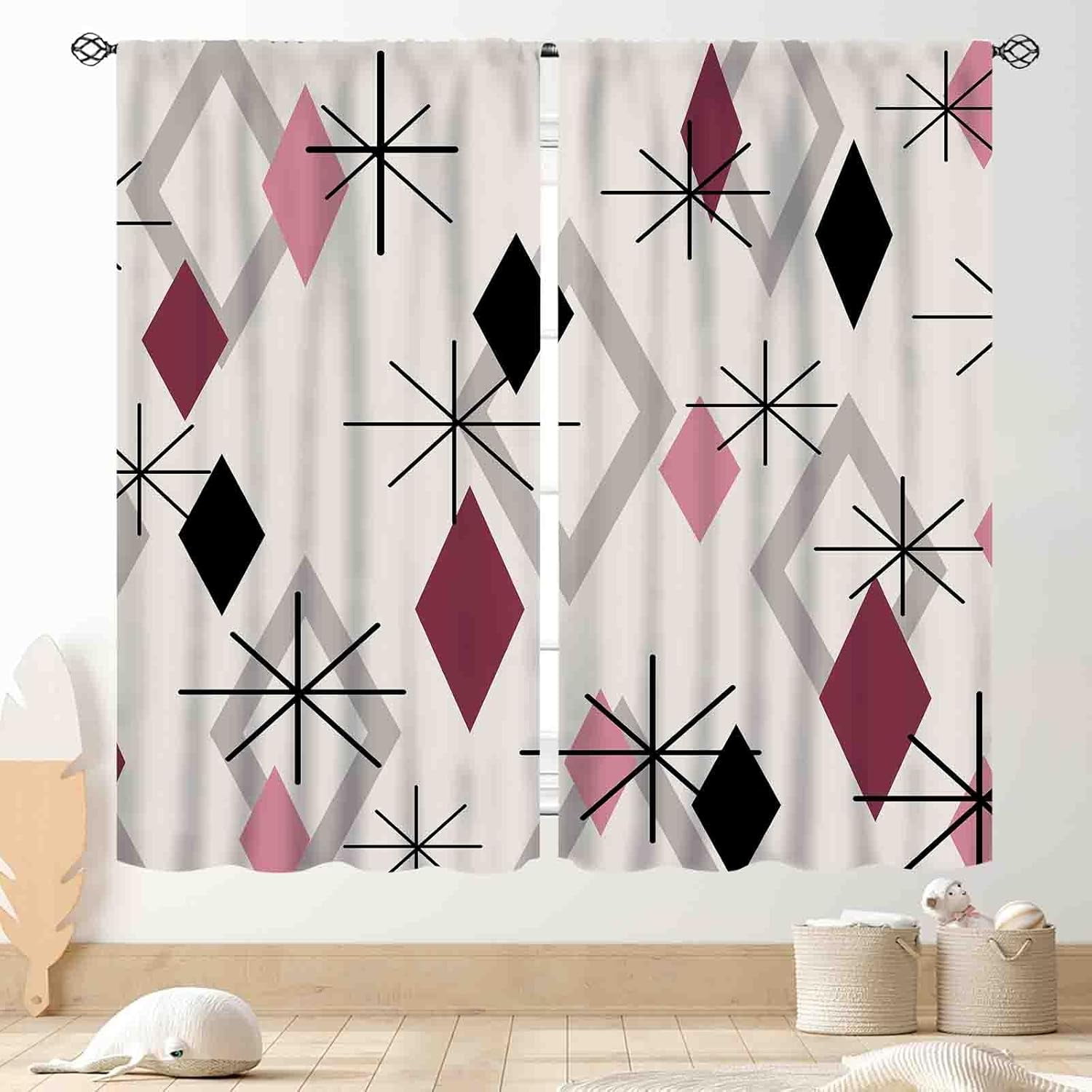Mid Century Modern Curtains, Geometric Atomic Abstract Iconic Pattern ...