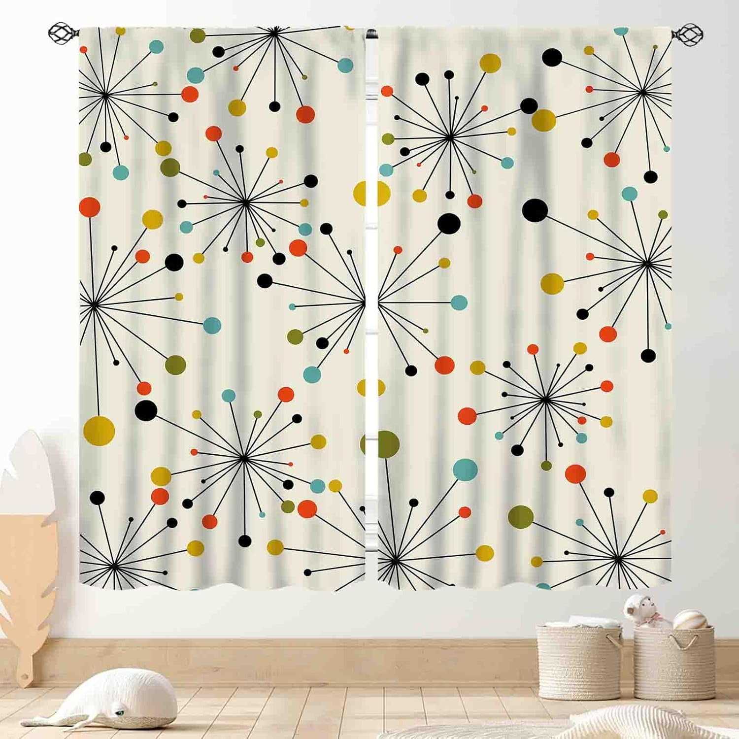 Mid Century Modern Curtains, Geometric Atomic Abstract Iconic Pattern ...