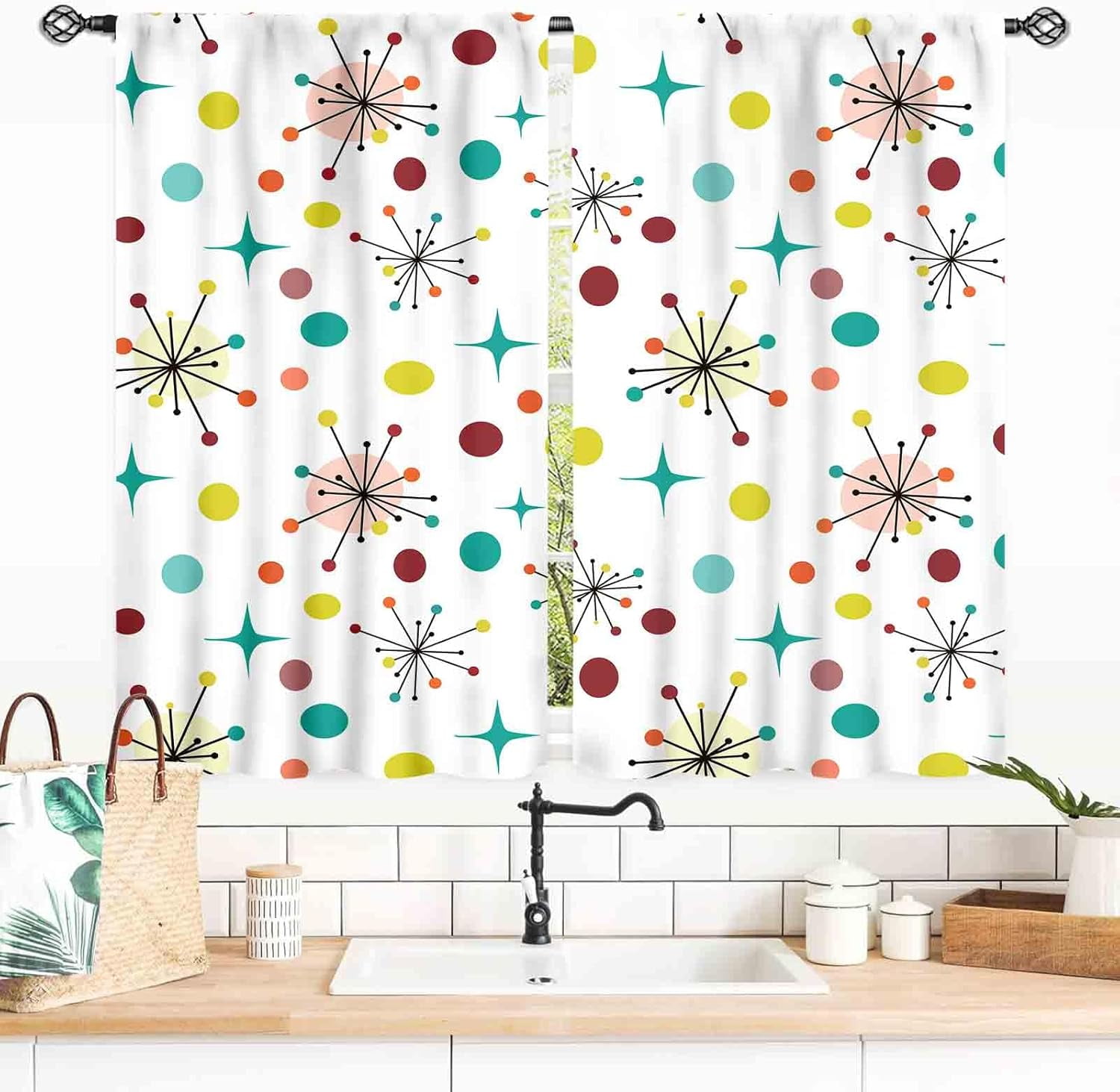 Mid Century Modern Curtains, Geometric Atomic Abstract Iconic Pattern ...