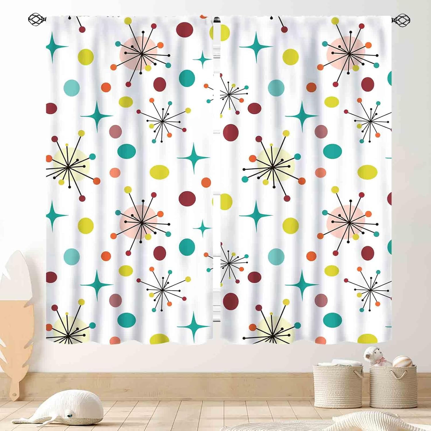 Mid Century Modern Curtains, Geometric Atomic Abstract Iconic Pattern ...
