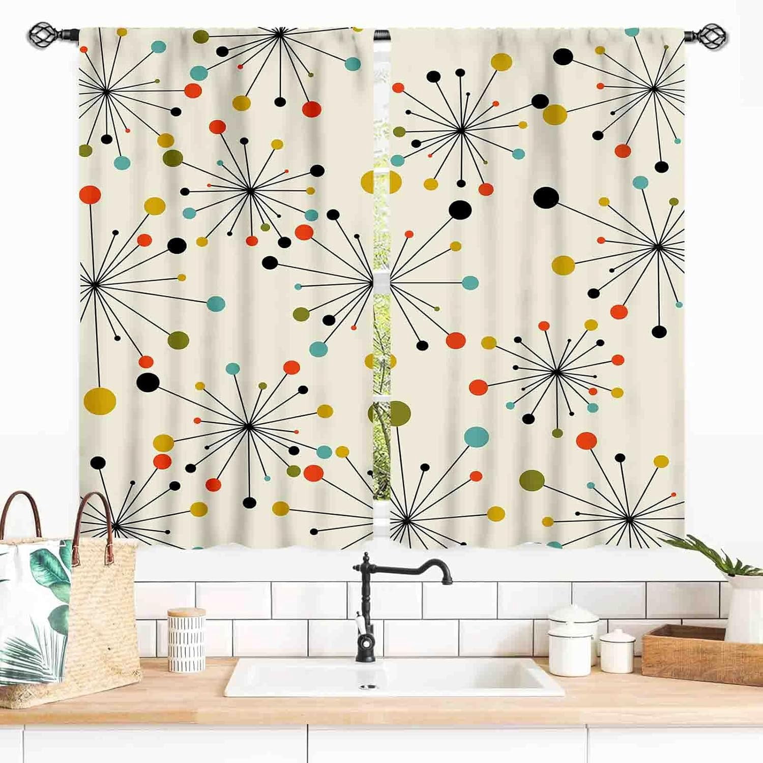 Mid Century Modern Curtains, Geometric Atomic Abstract Iconic Pattern ...
