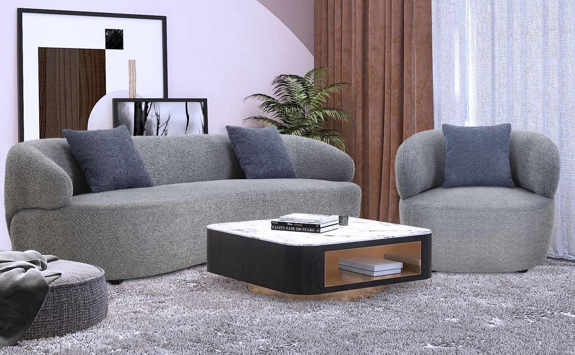 Mid Century Modern Curved Sofa, 3 Seat Cloud couch Boucle sofa Fabric ...