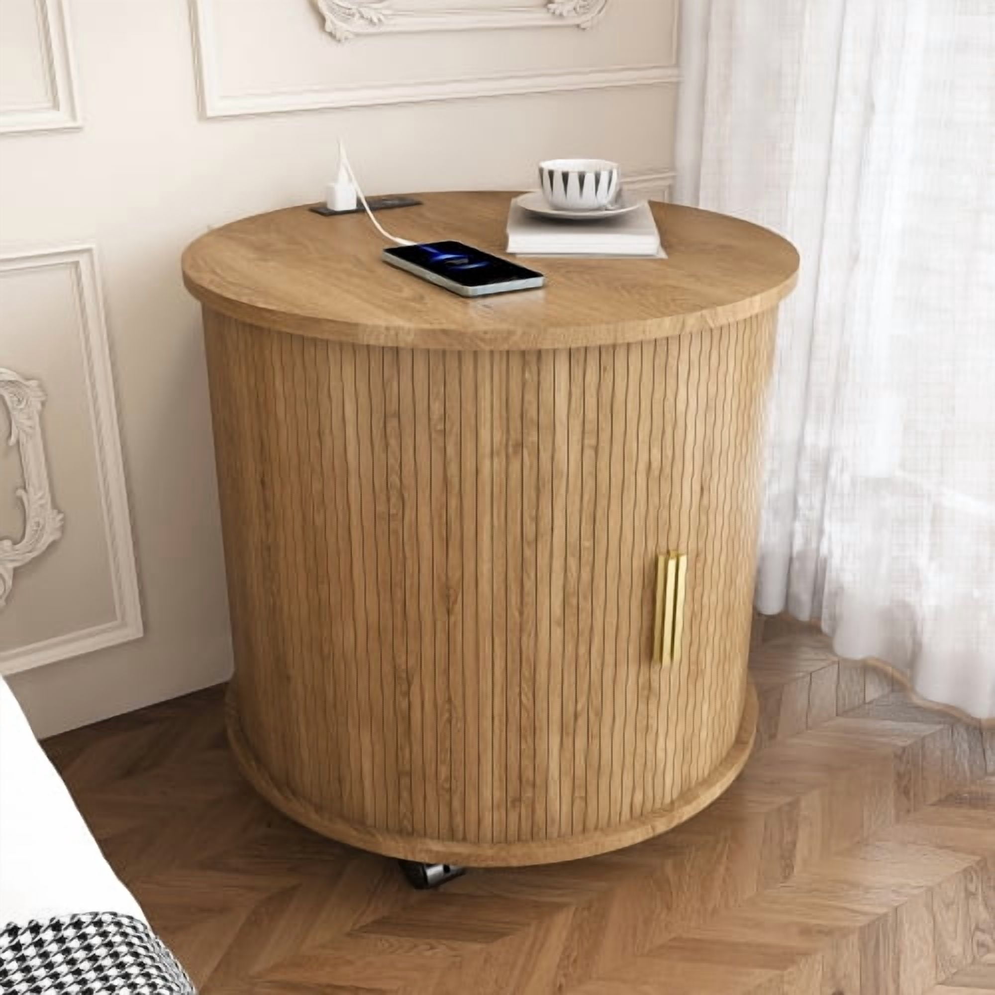 Mid Century Modern Cylinder End Table with Built-in Charging Station ...