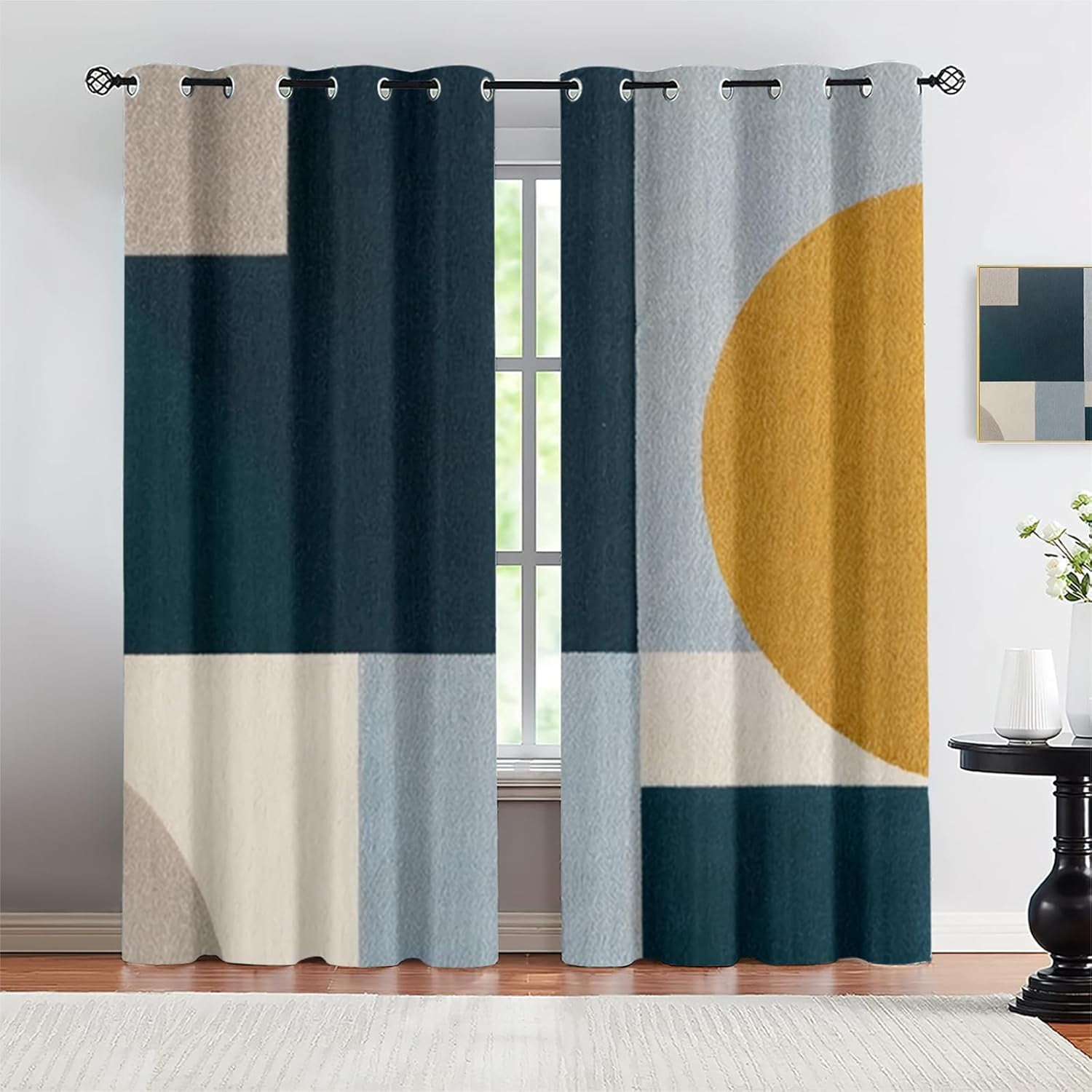 Mid-Century Modern Decorative Window Treatments, Vintage Orange Blue ...