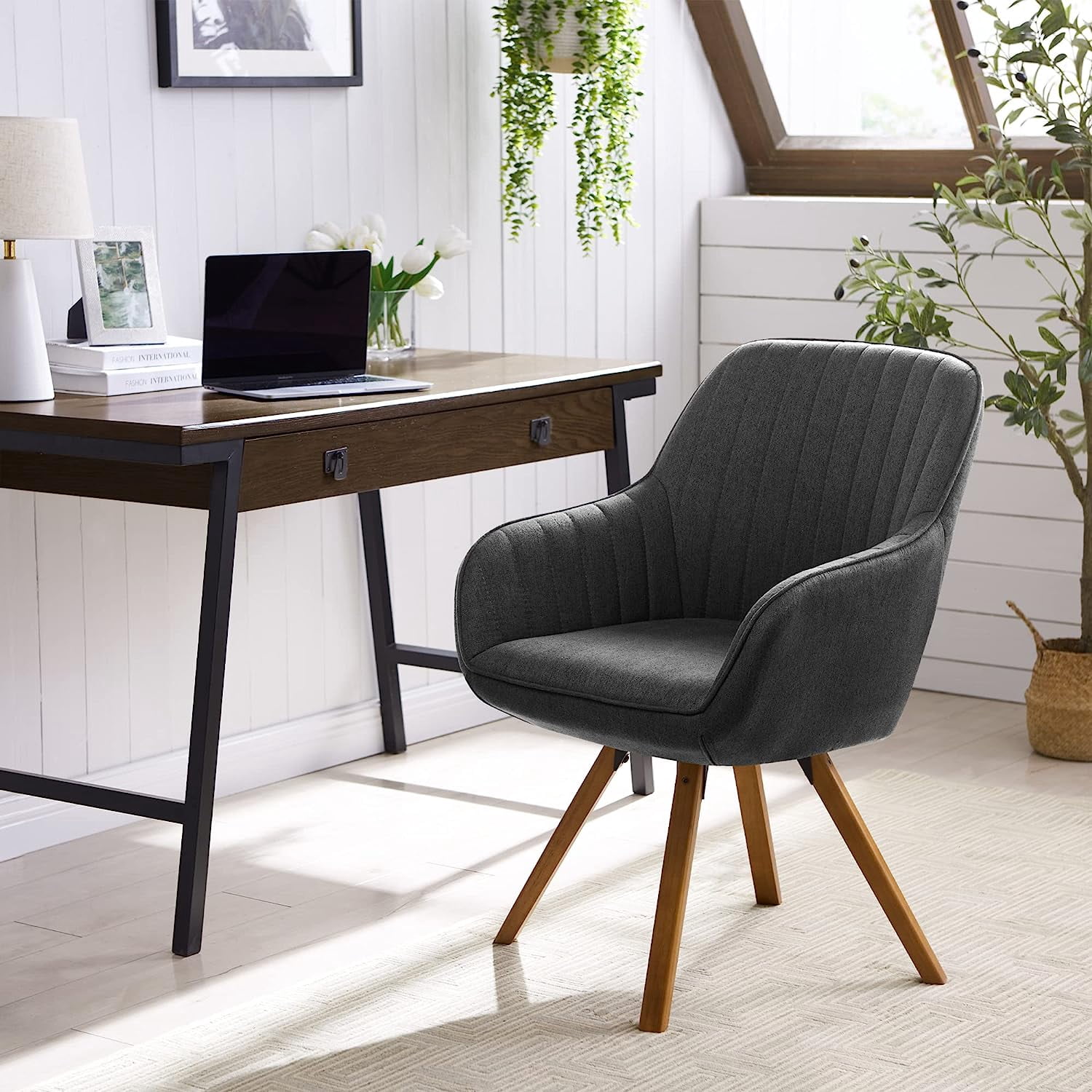 Mid Century Modern Desk Chair No Wheels Swivel Accent Home Office Chair ...