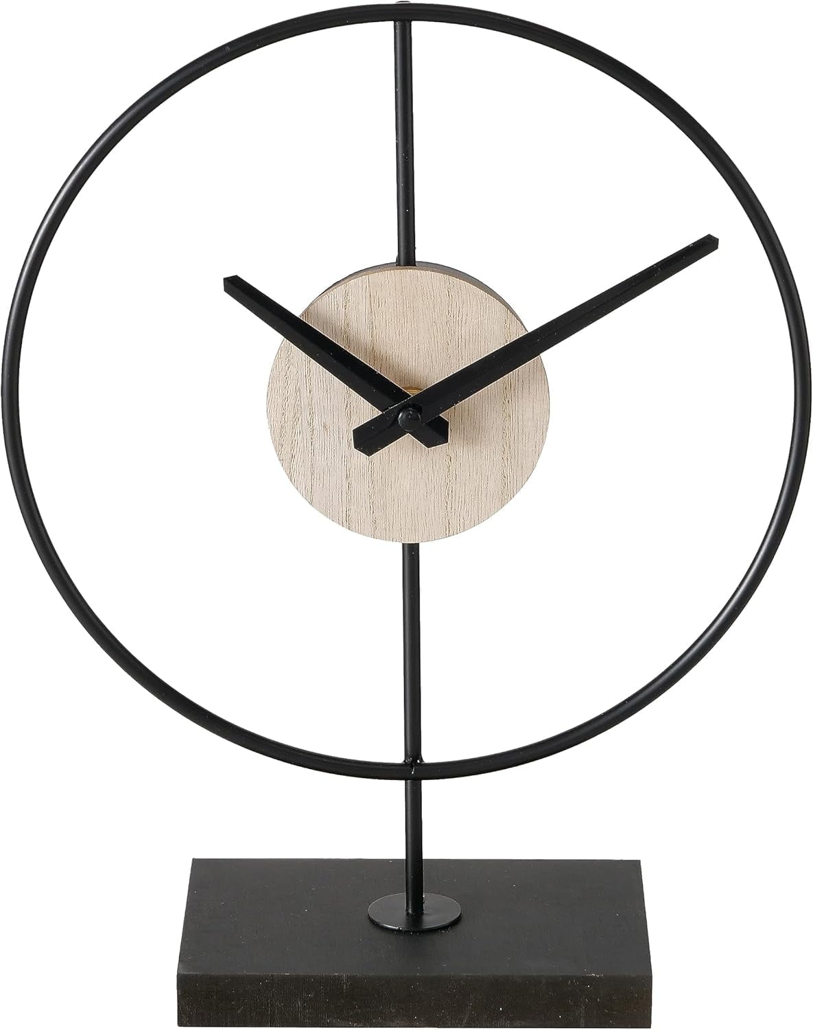 Mid-Century Modern Desktop Clock, Black, Wood Grain Detail, Quartz ...
