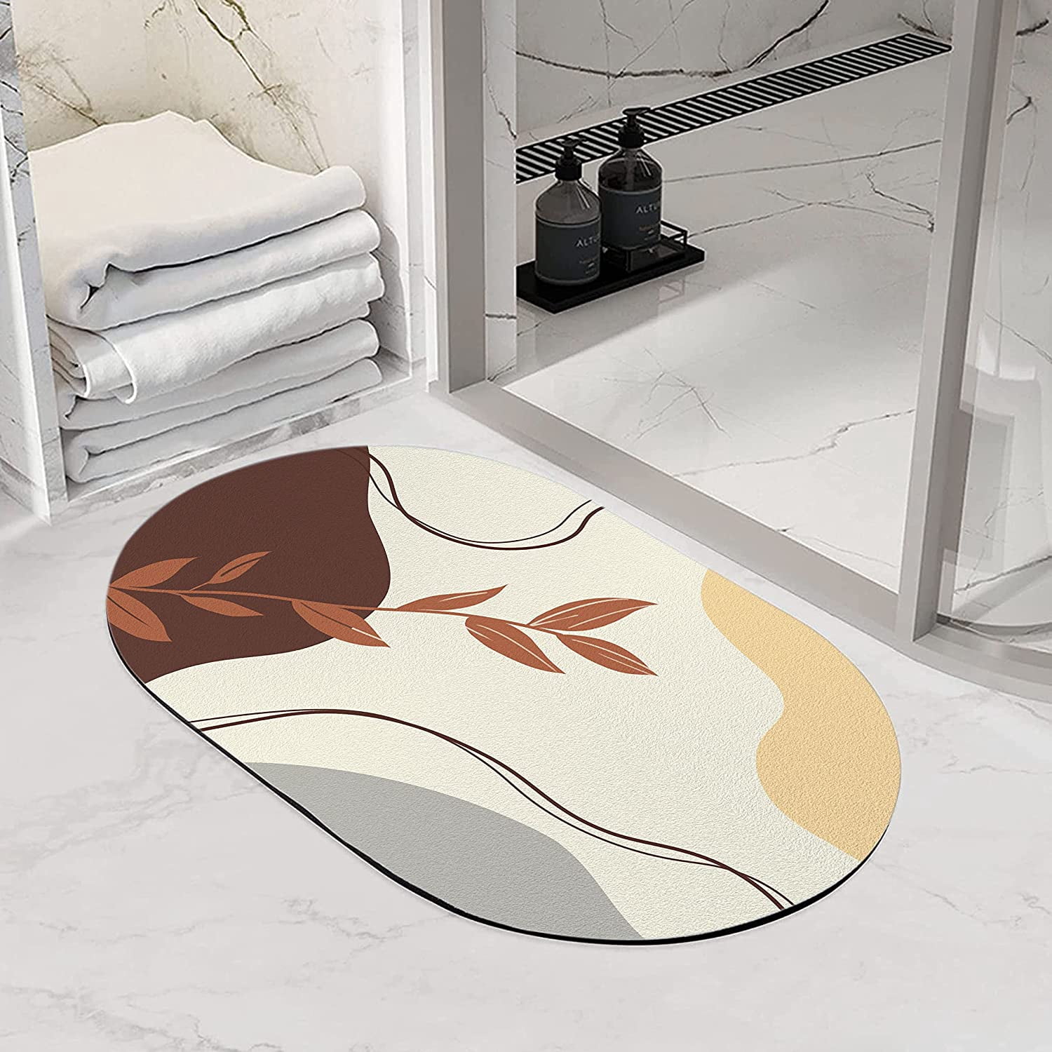 Mid Century Modern Diatomaceous Earth Bath Mat - Abstract Boho Rubber ...