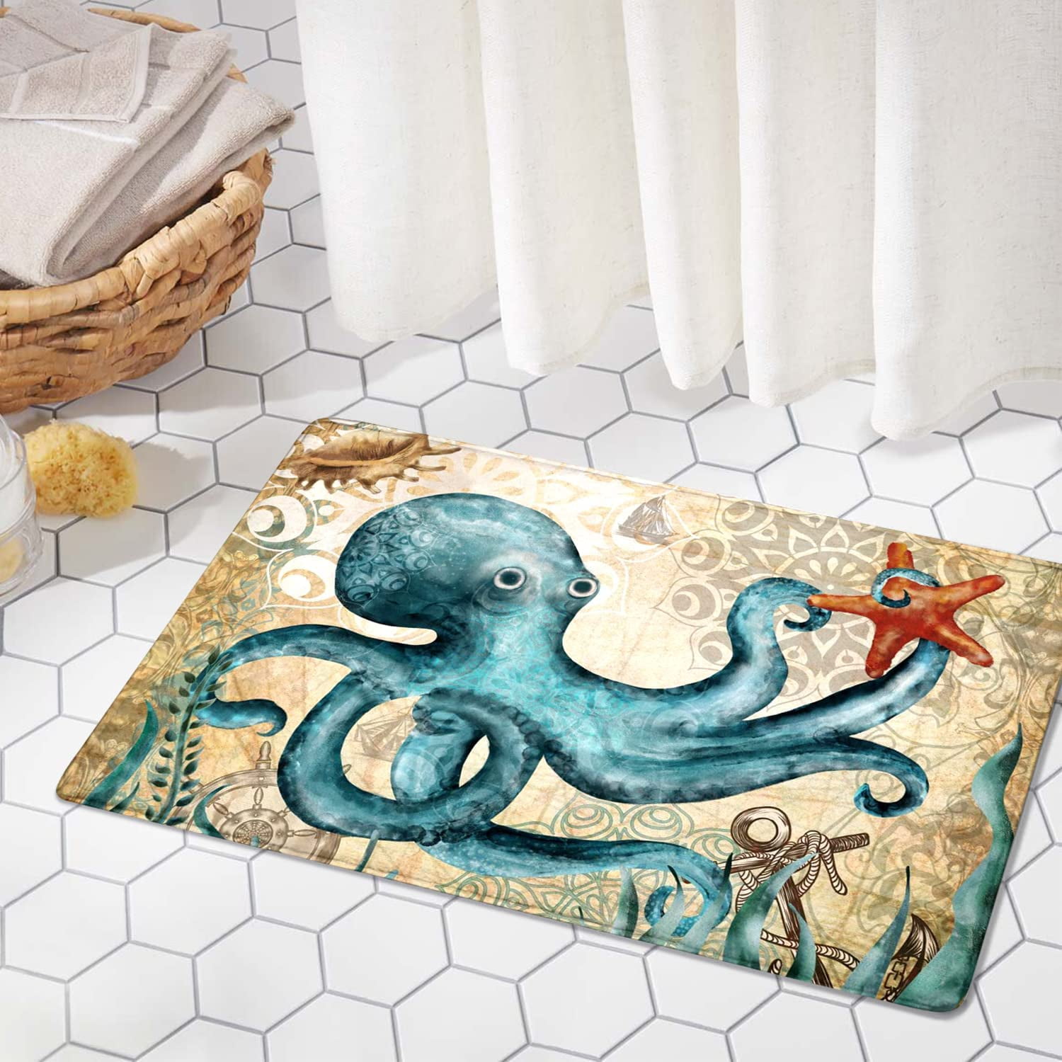 Mid Century Modern Diatomaceous Earth Bath Mat - Abstract Boho Rubber ...