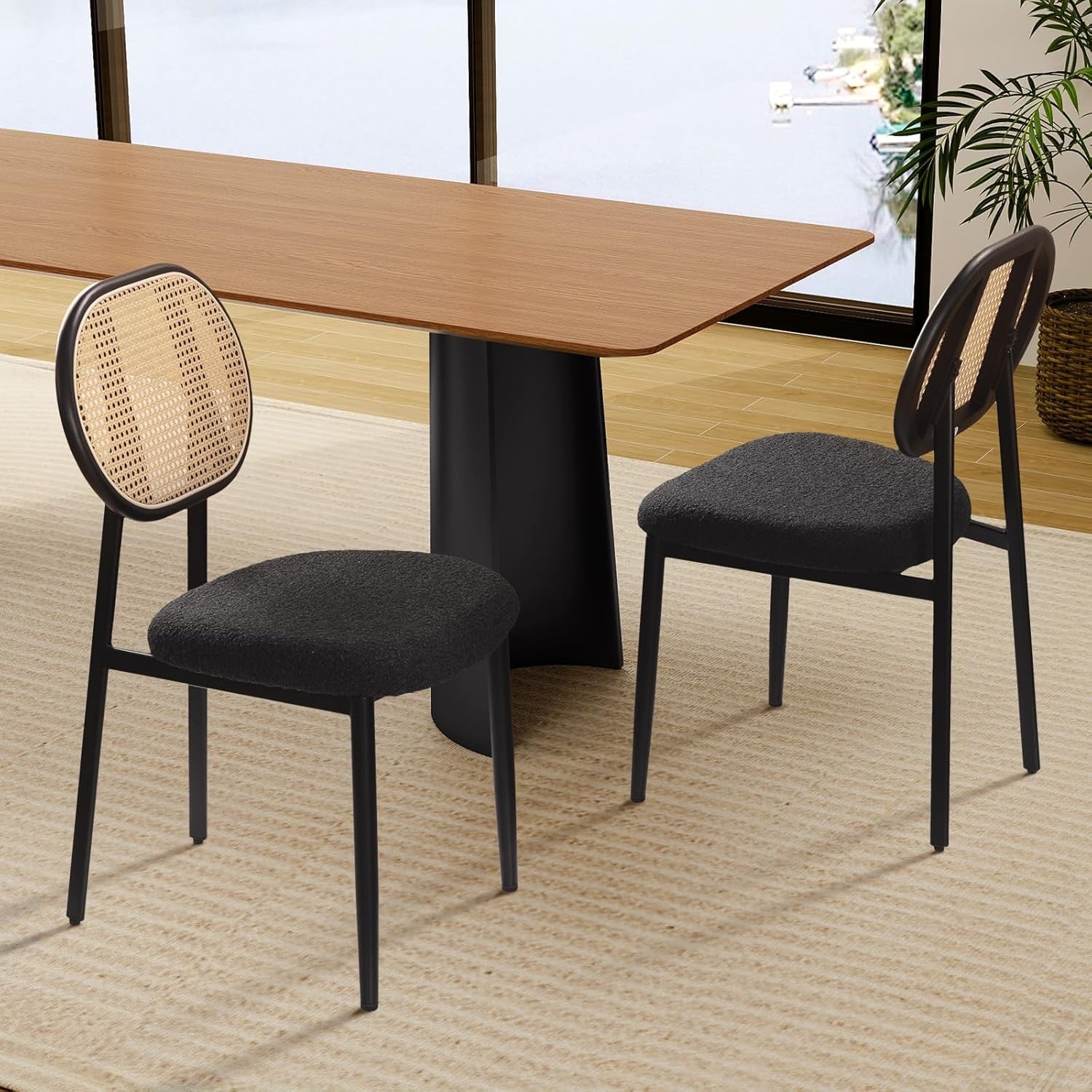 Mid-Century Modern Dining Chairs Fabric Rattan Kitchen Chairs - Walmart.com