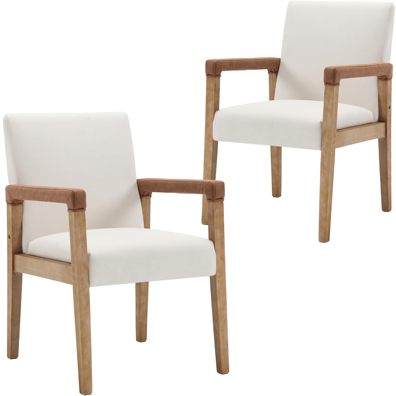 Mid Century Modern Dining Chairs Set of 2 Linen Fabric Upholstered ...