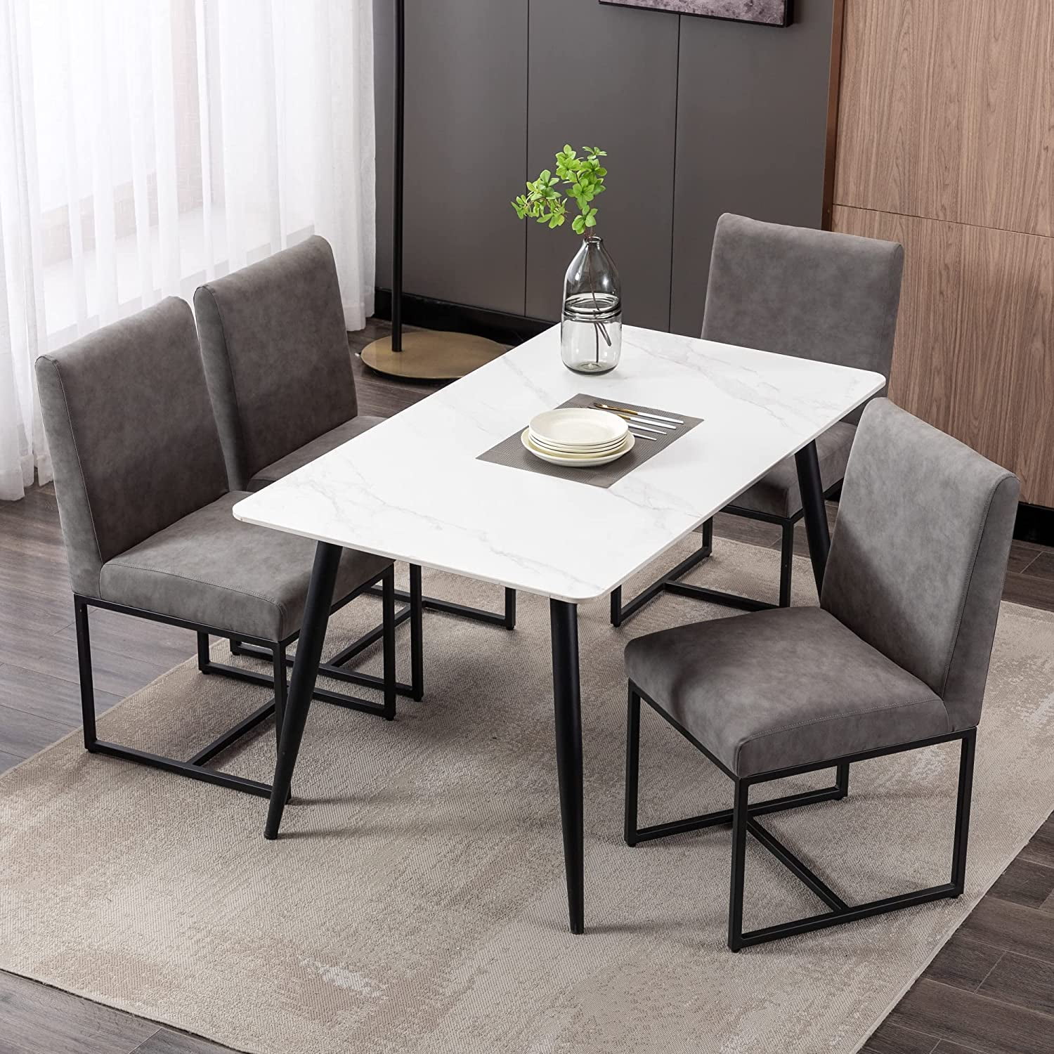 Mid Century Modern Dining Chairs Set of 4, PU Leather Upholstered ...