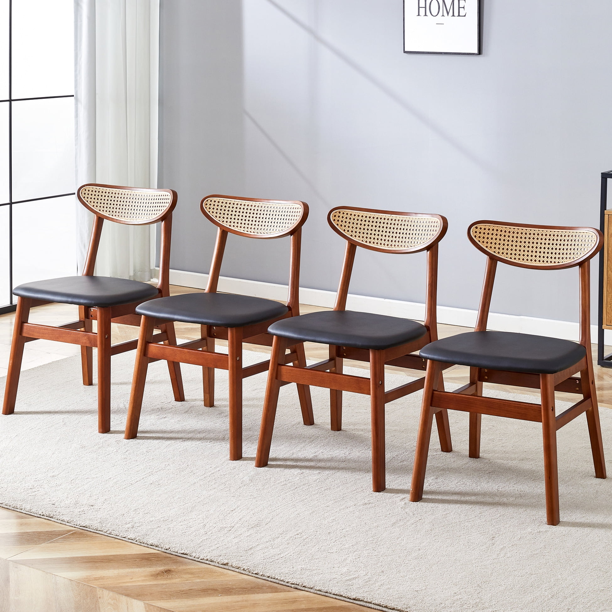 Mid Century Modern Dining Room Chairs Set of 4, Oak Wood Kitchen Chairs ...