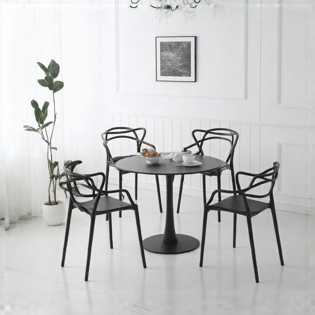 Mid-Century Modern Dining Set - Table + End Table - Black MDF - Walmart.com