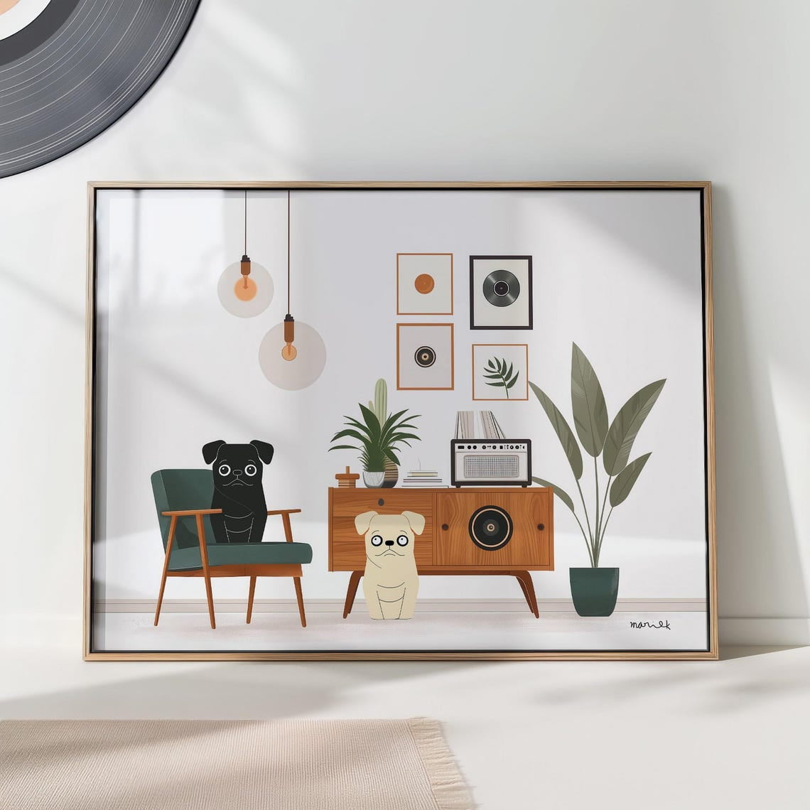 Mid-Century Modern Dogs Music Room Art Print - Retro Pet Lovers Decor ...