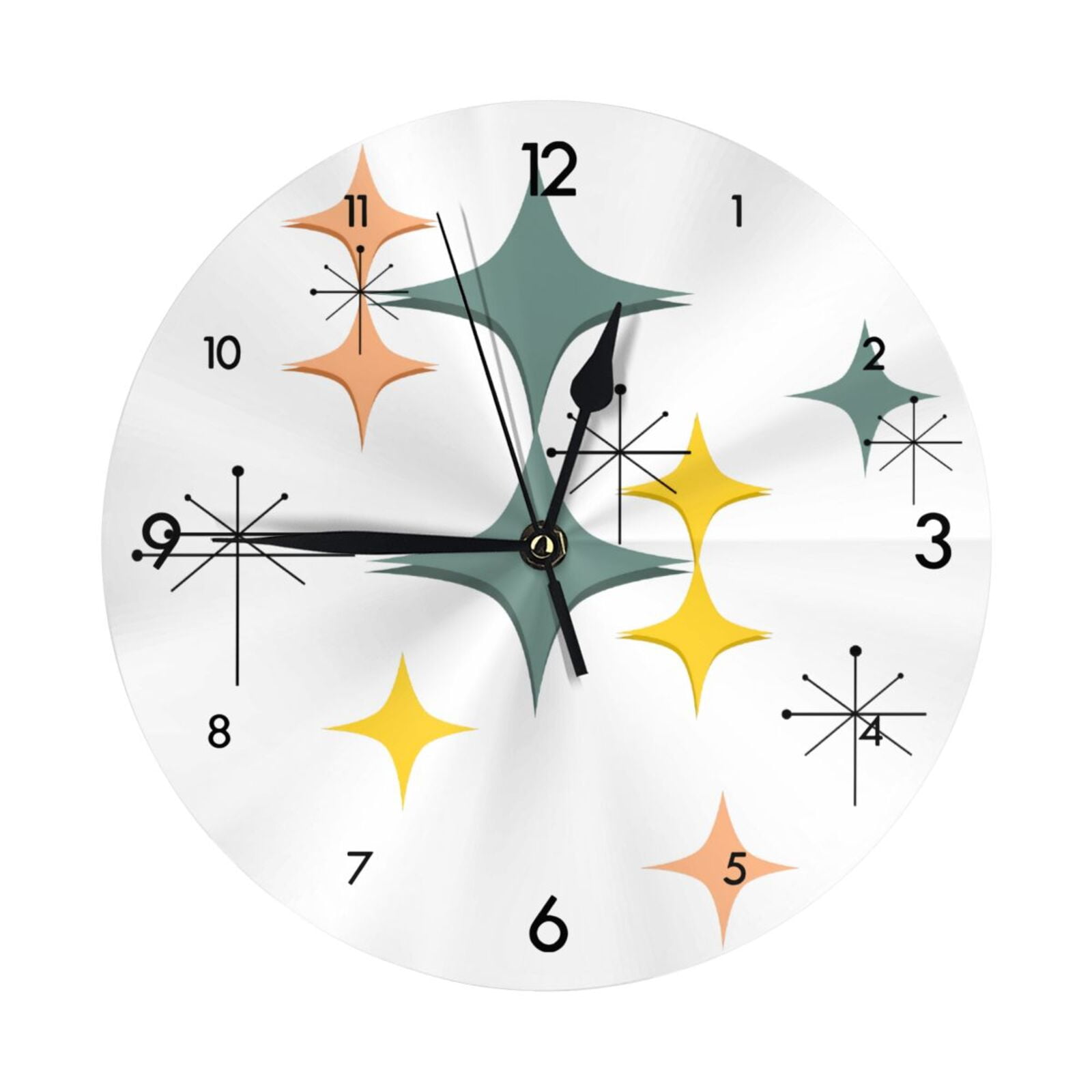 Mid Century Modern Eames Atomic Starbursts Wall Clock - 10 Inch Silent ...