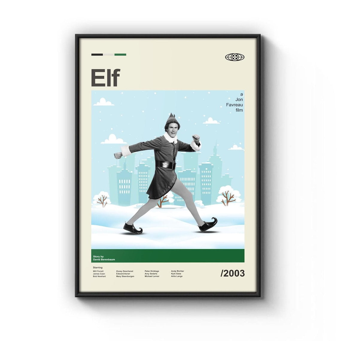 Mid Century Modern Elf Movie Poster, Retro Movie Print, Modern Vintage ...