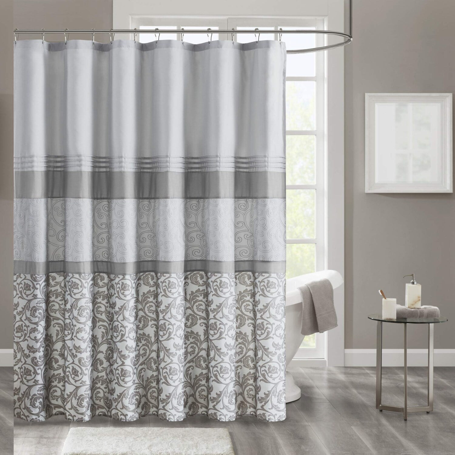 Mid-Century Modern Embroidered Shower Curtain with Built-in Liner ...