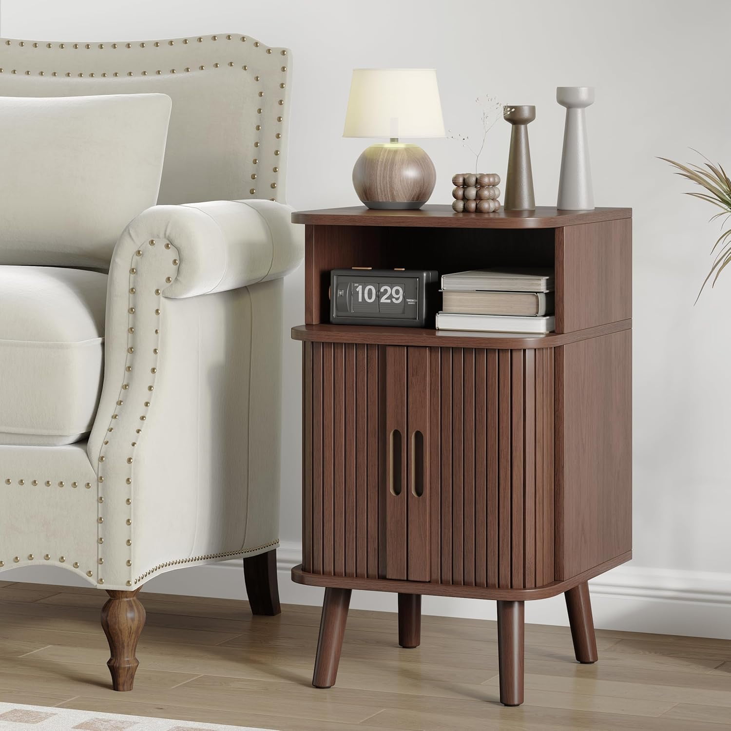 Mid Century Modern End Table, Fluted Nightstand, Side Table with ...