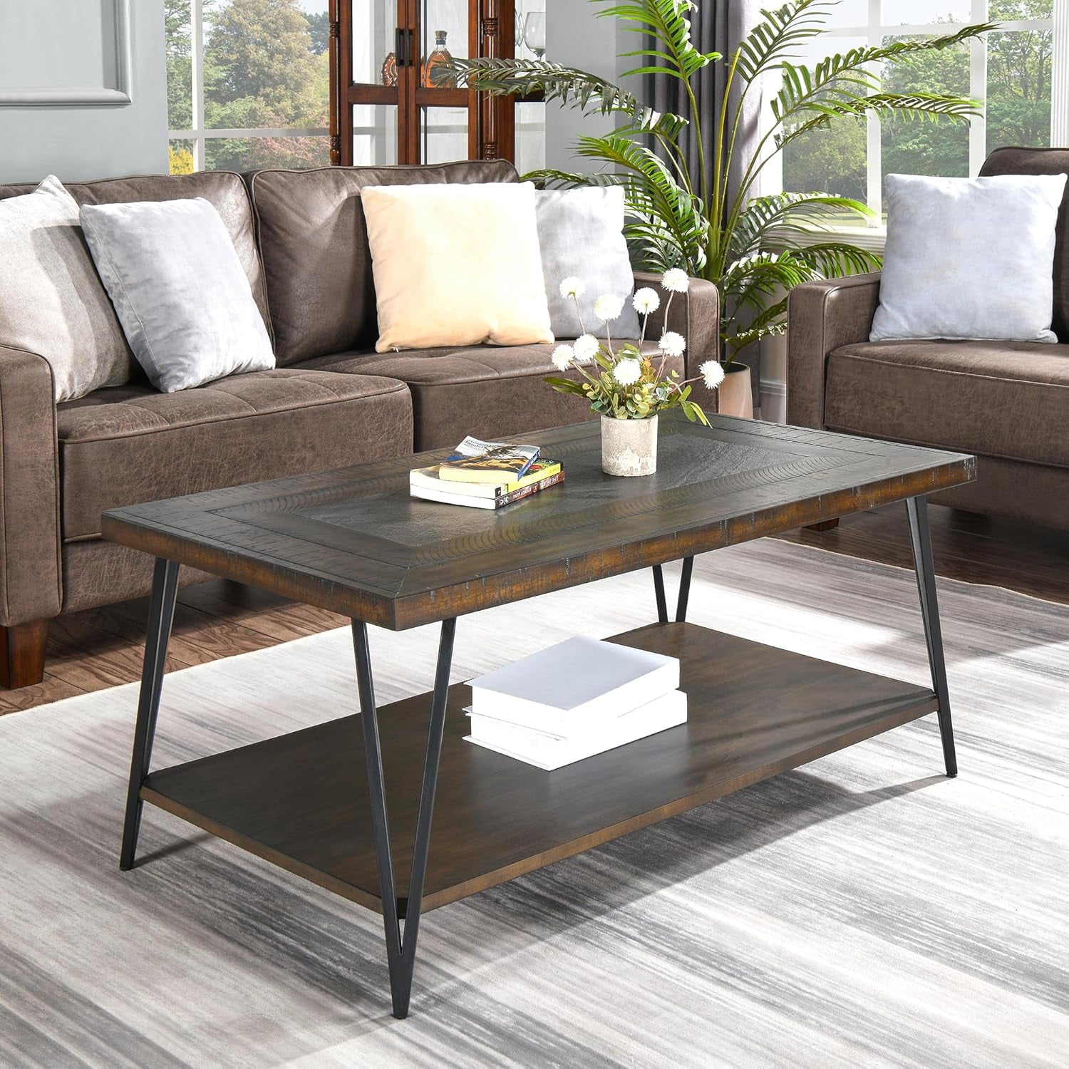 Mid Century Modern End Table with Inset Sintered Stone Top Accent Sofa Side Table with Storage ...