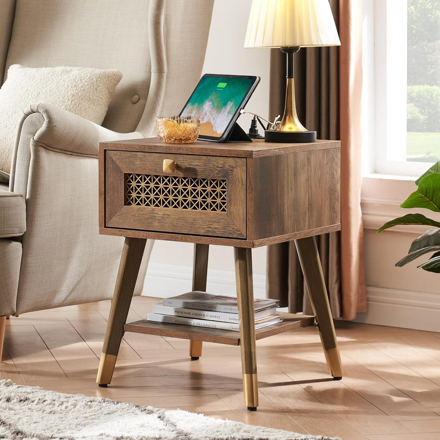 Mid Century Modern End Table for Living Room, Small Side Tables with ...