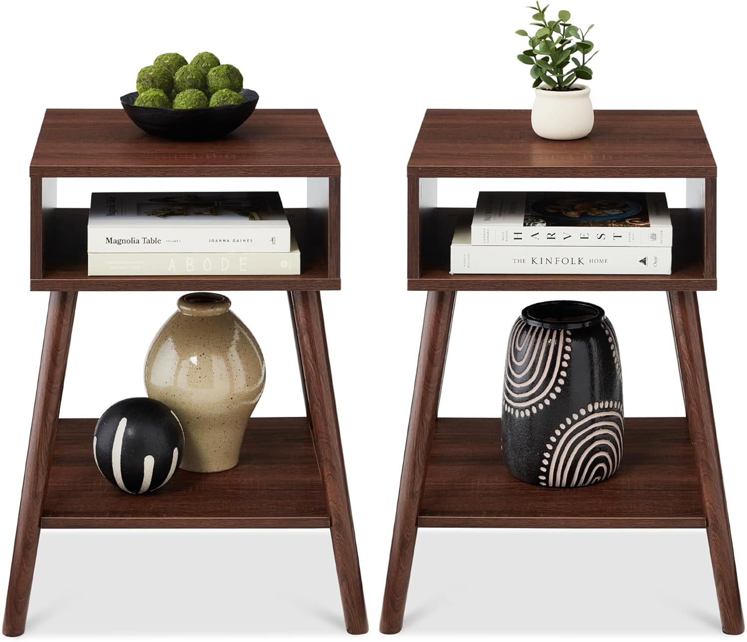 Mid-Century Modern End Table Set of 2, Side Accent Furniture for Living ...