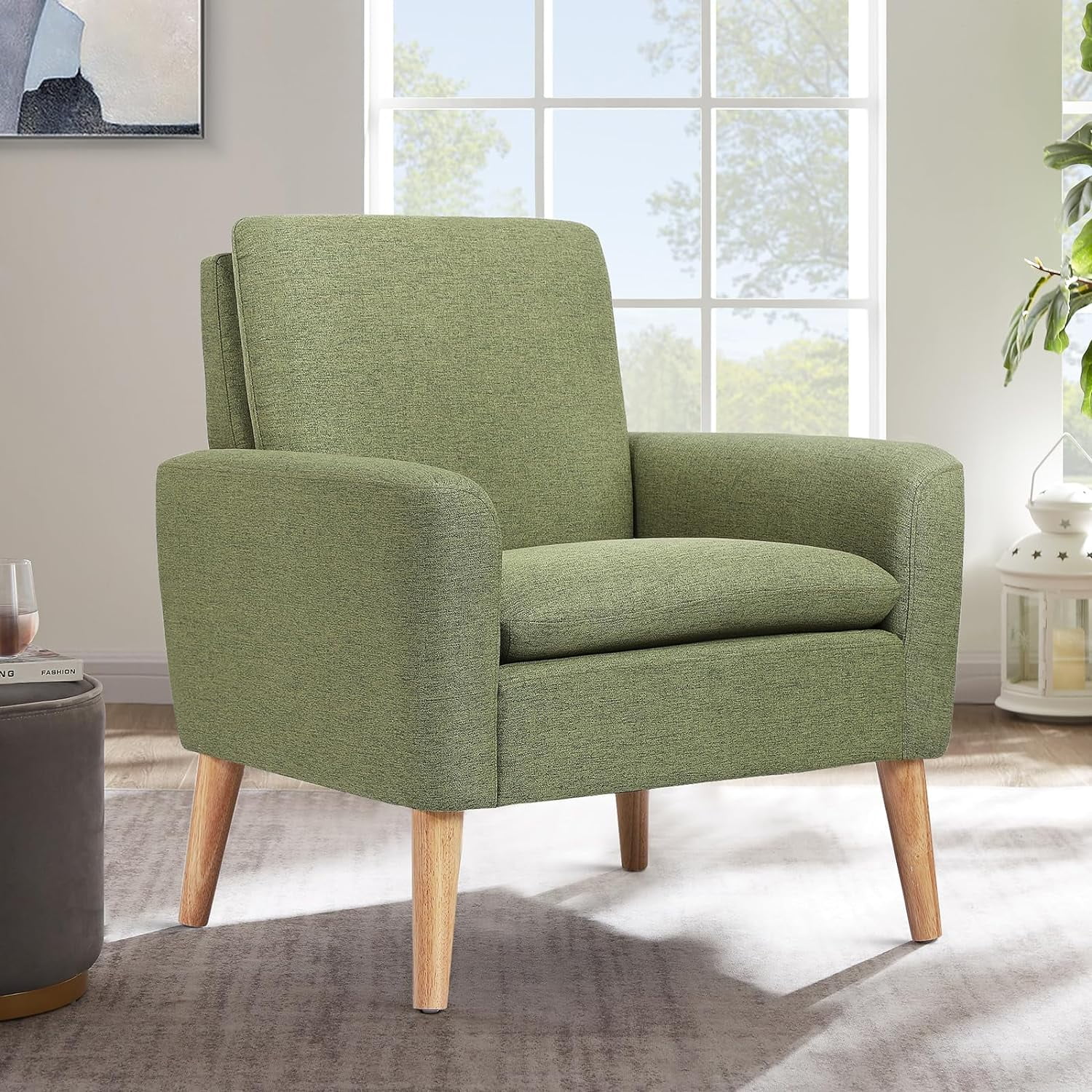 Mid-Century Modern Fabric Accent Chair Single Sofa Comfy Upholstered ...