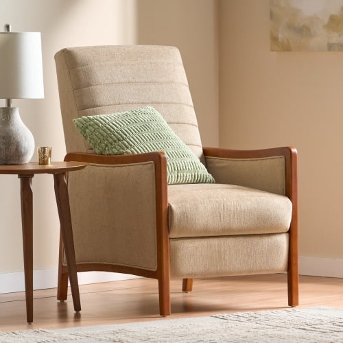 Mid Century Modern Fabric Channel Stitch Wood Pushback Recliner ...