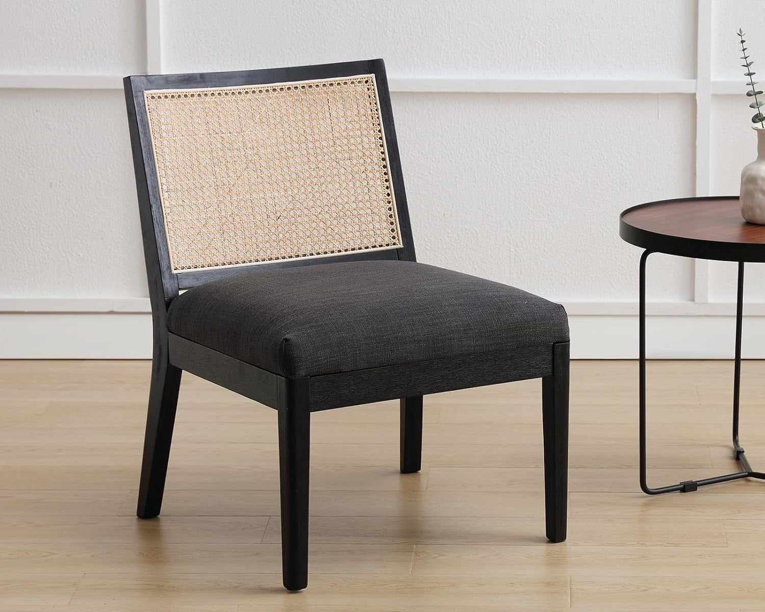 Mid Century Modern Farmhouse Rattan Armless Accent Chair Comfy Linen ...