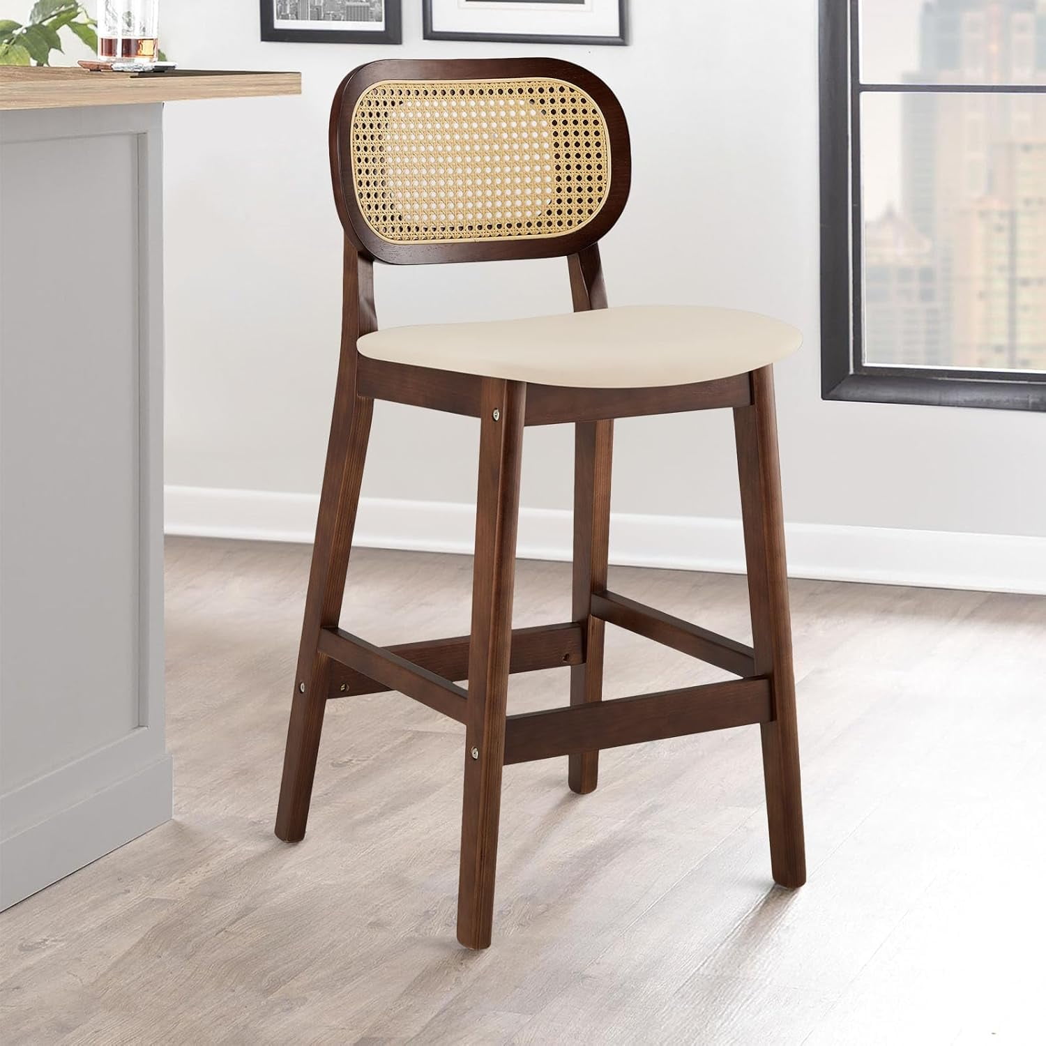 Mid Century Modern/Farmhouse White Walnut Veneer Bar Stools, 25 ...