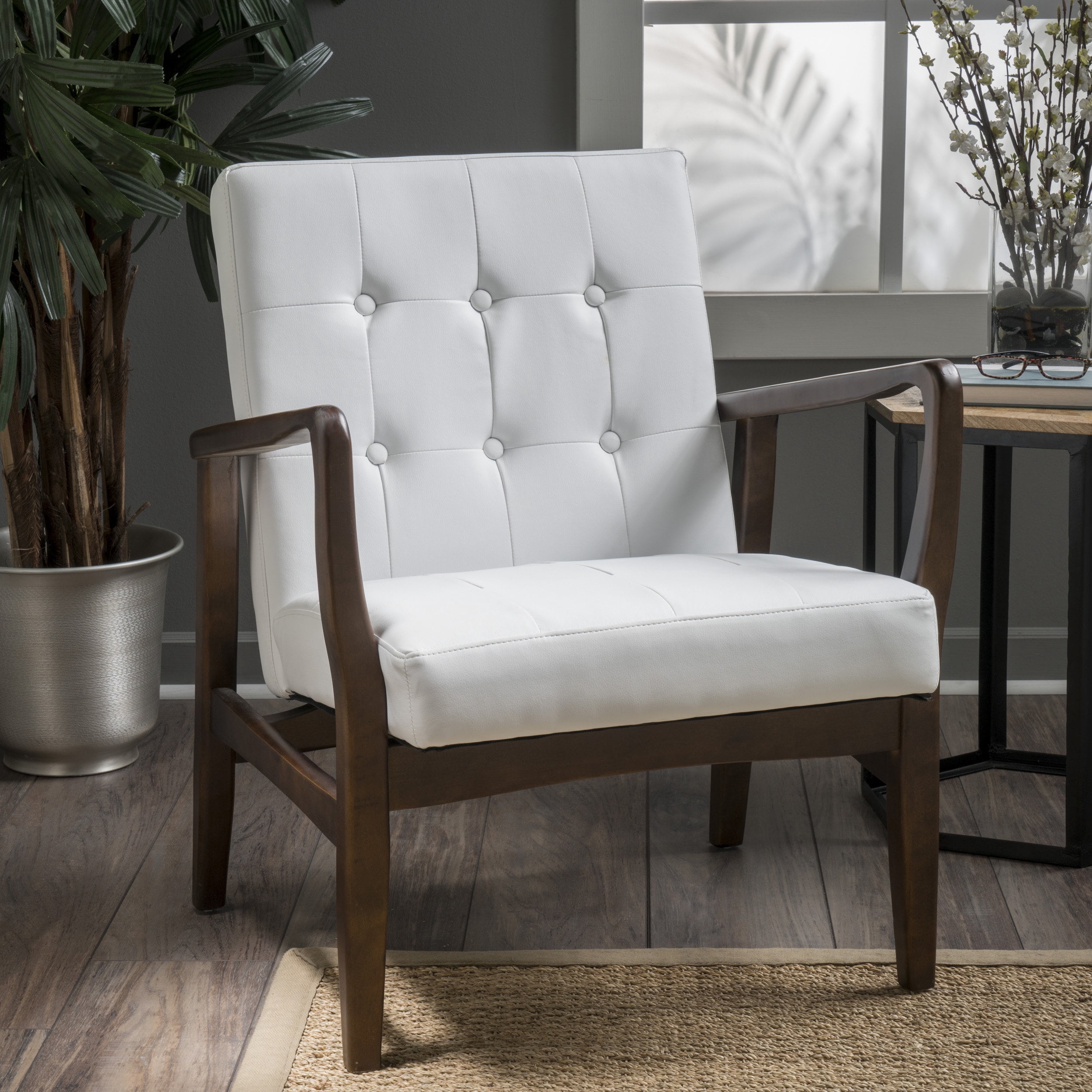 Mid Century Modern Faux Leather Club Chair with Wood Frame - Walmart.com