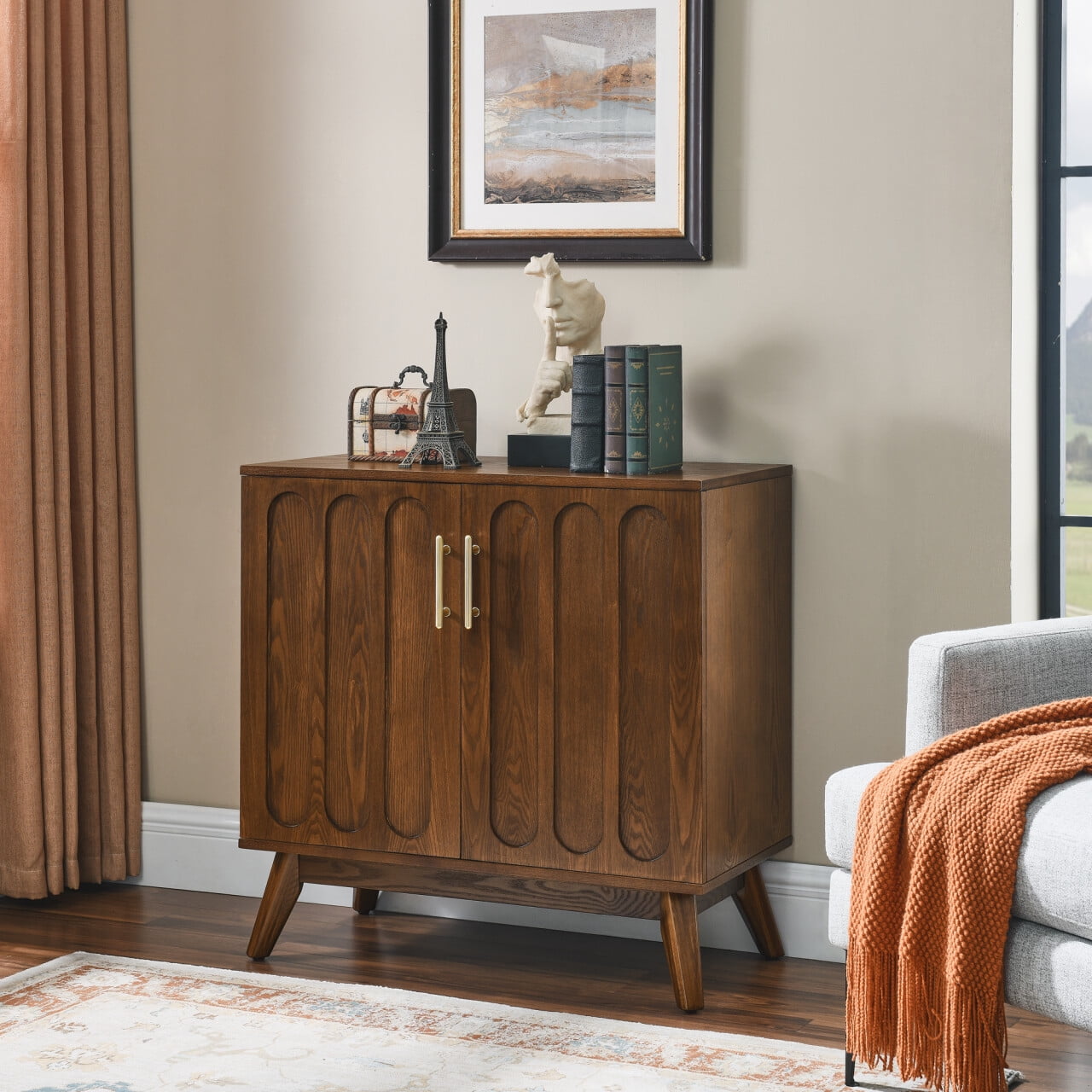 Mid Century Modern Fluted Sideboard Cabinet with Adjustable Shelves and ...