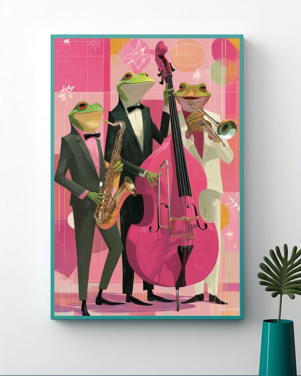 Mid-Century Modern Frog Jazz Band Wall Art, Retro Music Animal Poster ...