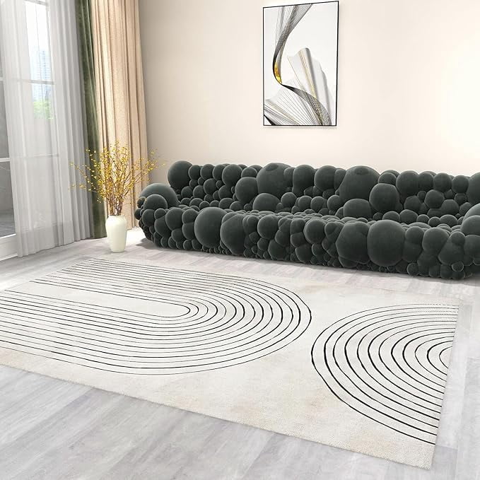 Mid Century Modern Geometric Black And White Lines Area Rug, Boho ...