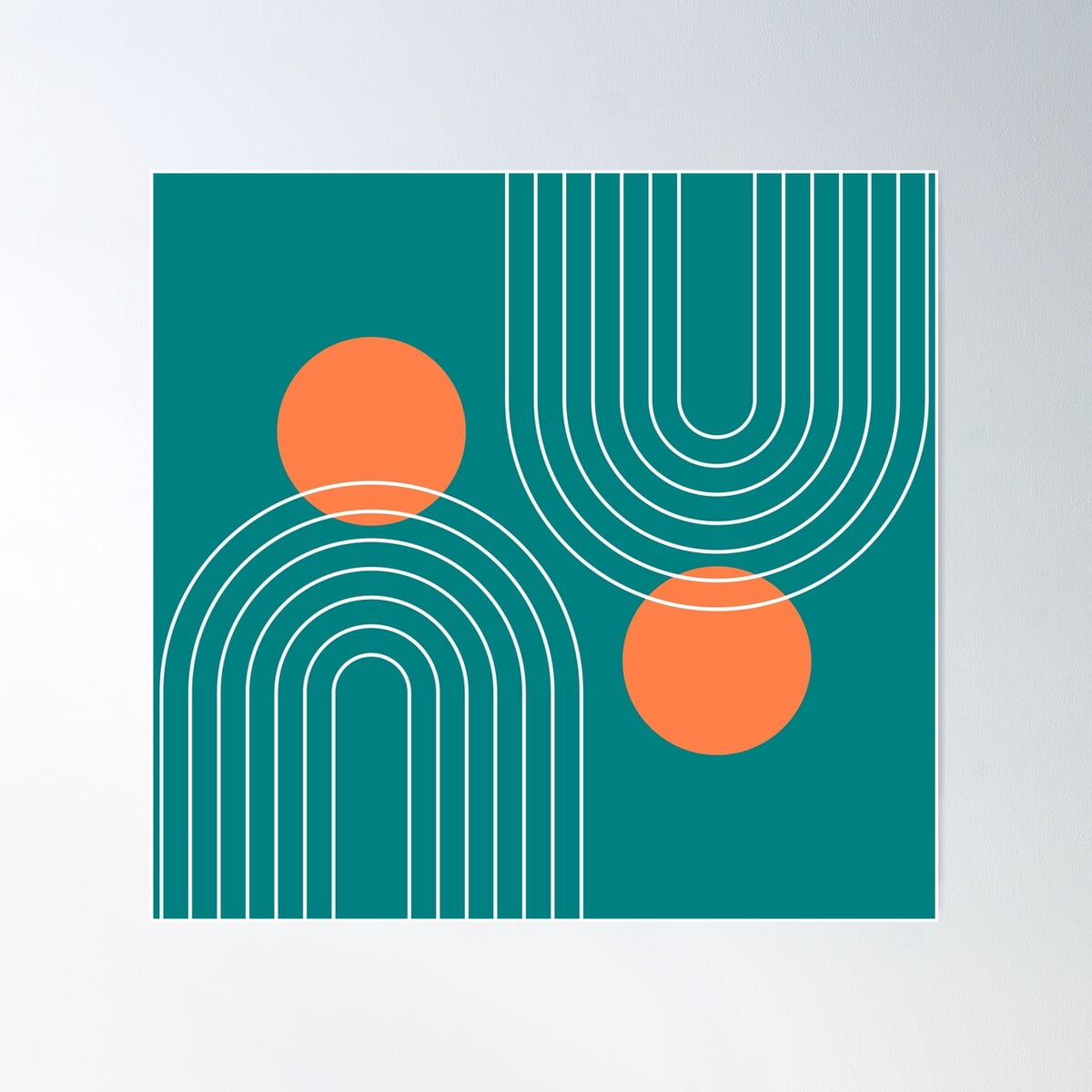 Mid Century Modern Geometric C33 In Teal Coral (Rainbow And Sun ...