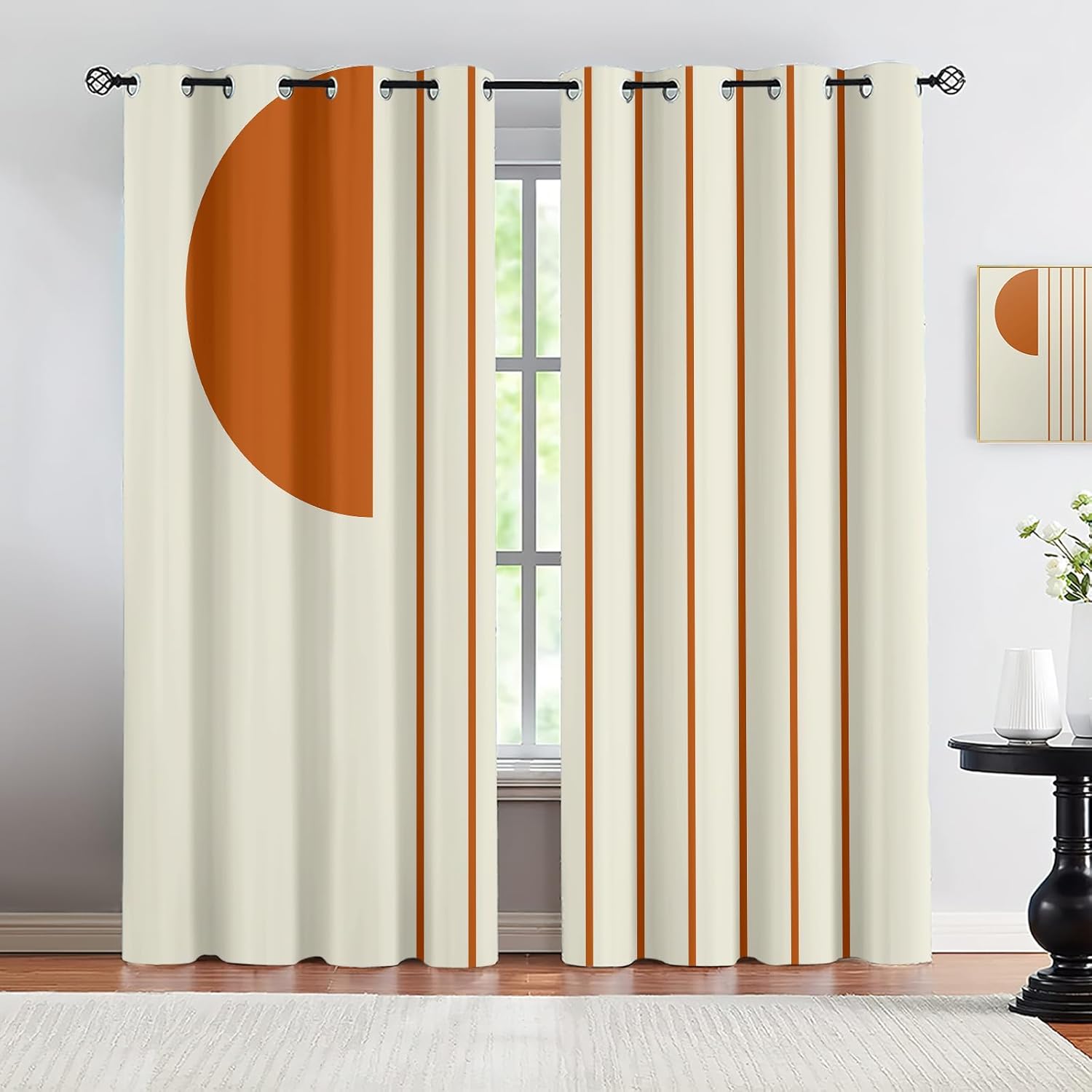 Mid-Century Modern Geometric Kids Curtains, Retro Line Art Window Blackout Curtain For Living ...