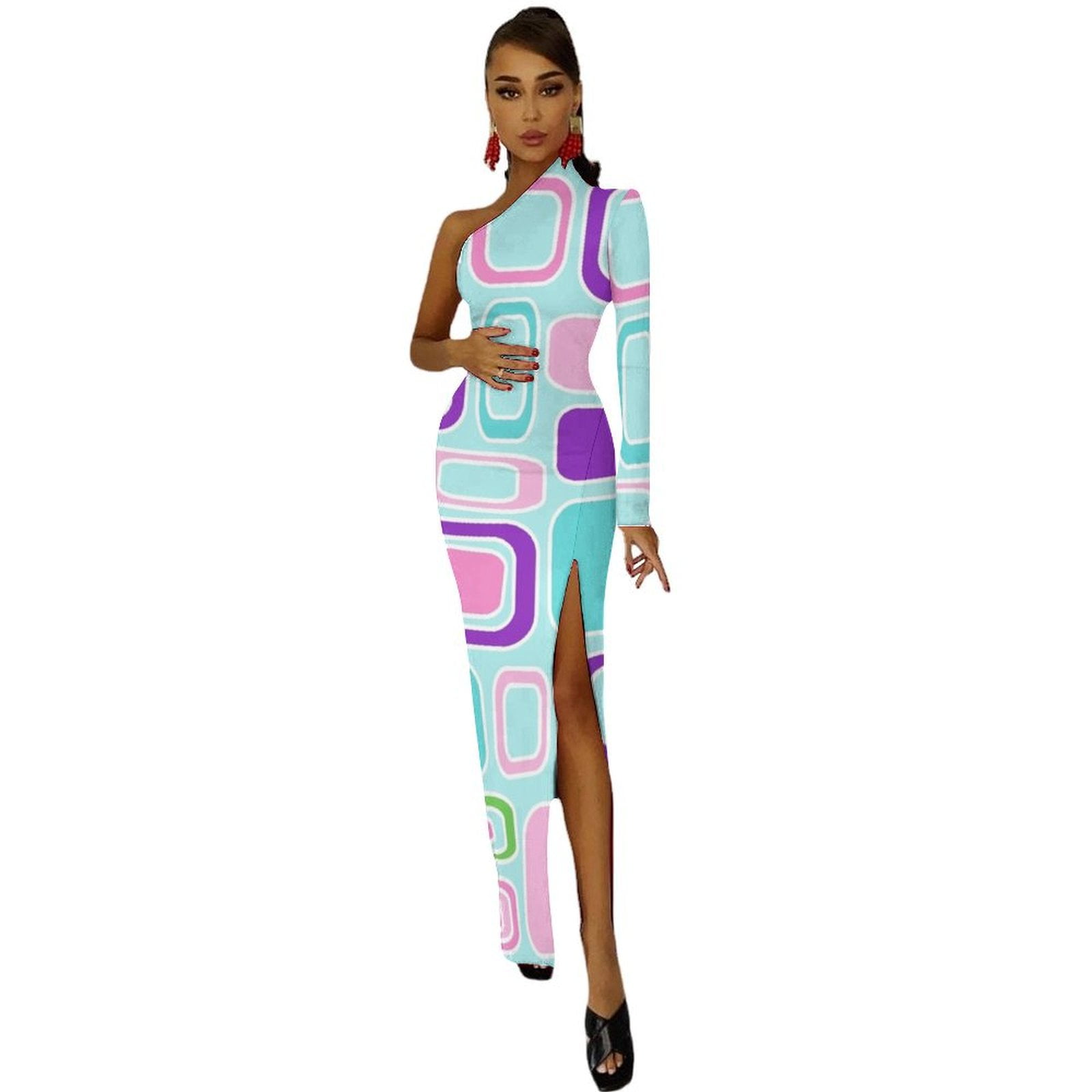 Mid Century Modern Geometric Print - Pink Purple Aqua Turquoise Green ...