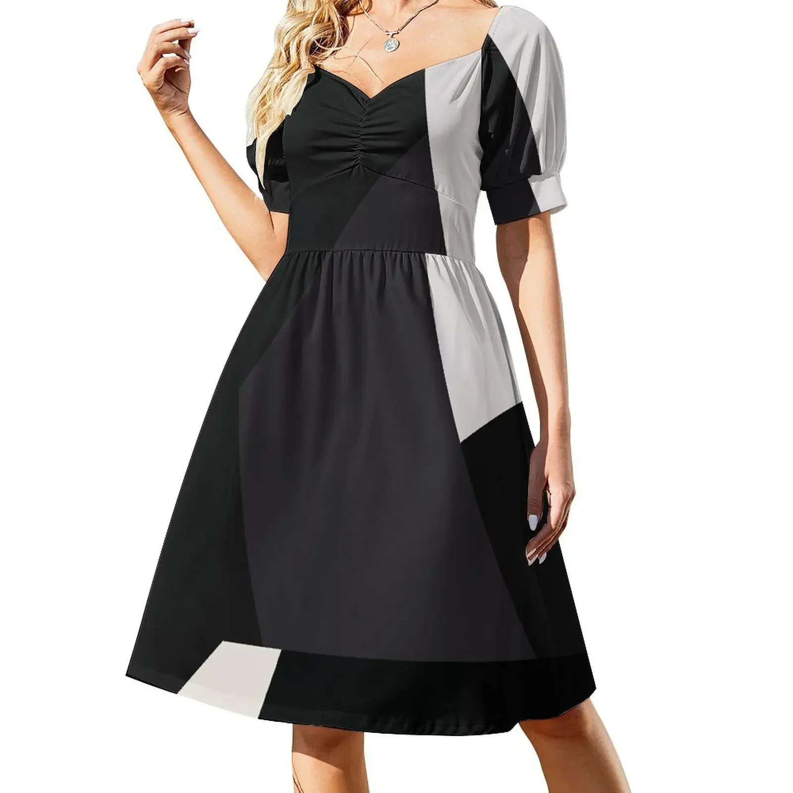 Mid Century Modern Geometry 1 black grey beige Short-Sleeved Dress prom ...