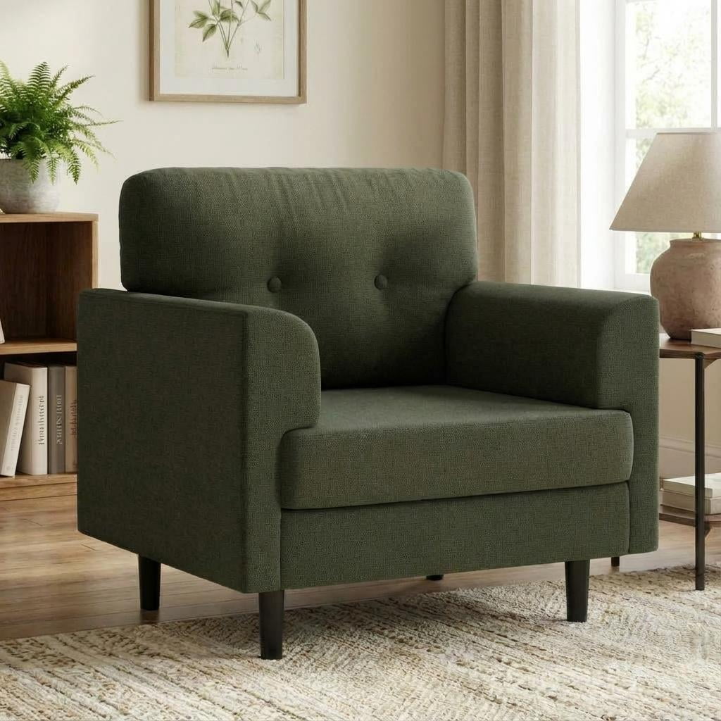 Mid Century Modern Green Accent Chair – 38" Wide Tufted Linen ...