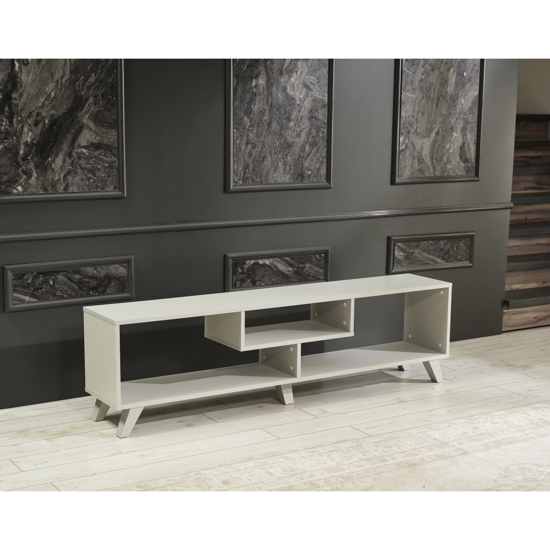 Mid Century Modern Grey Entertainment Unit, 67 Inch Tv Stand With Open ...